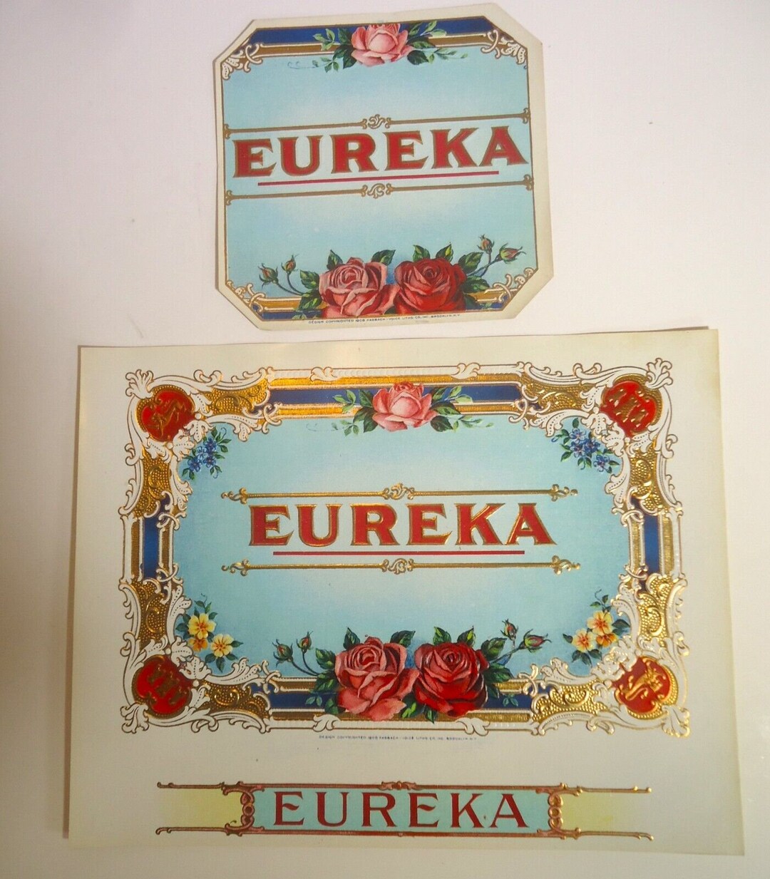 Set of Vintage ORIGINAL Cigar Box Labels Eureka Cigars Inside & Outside ...