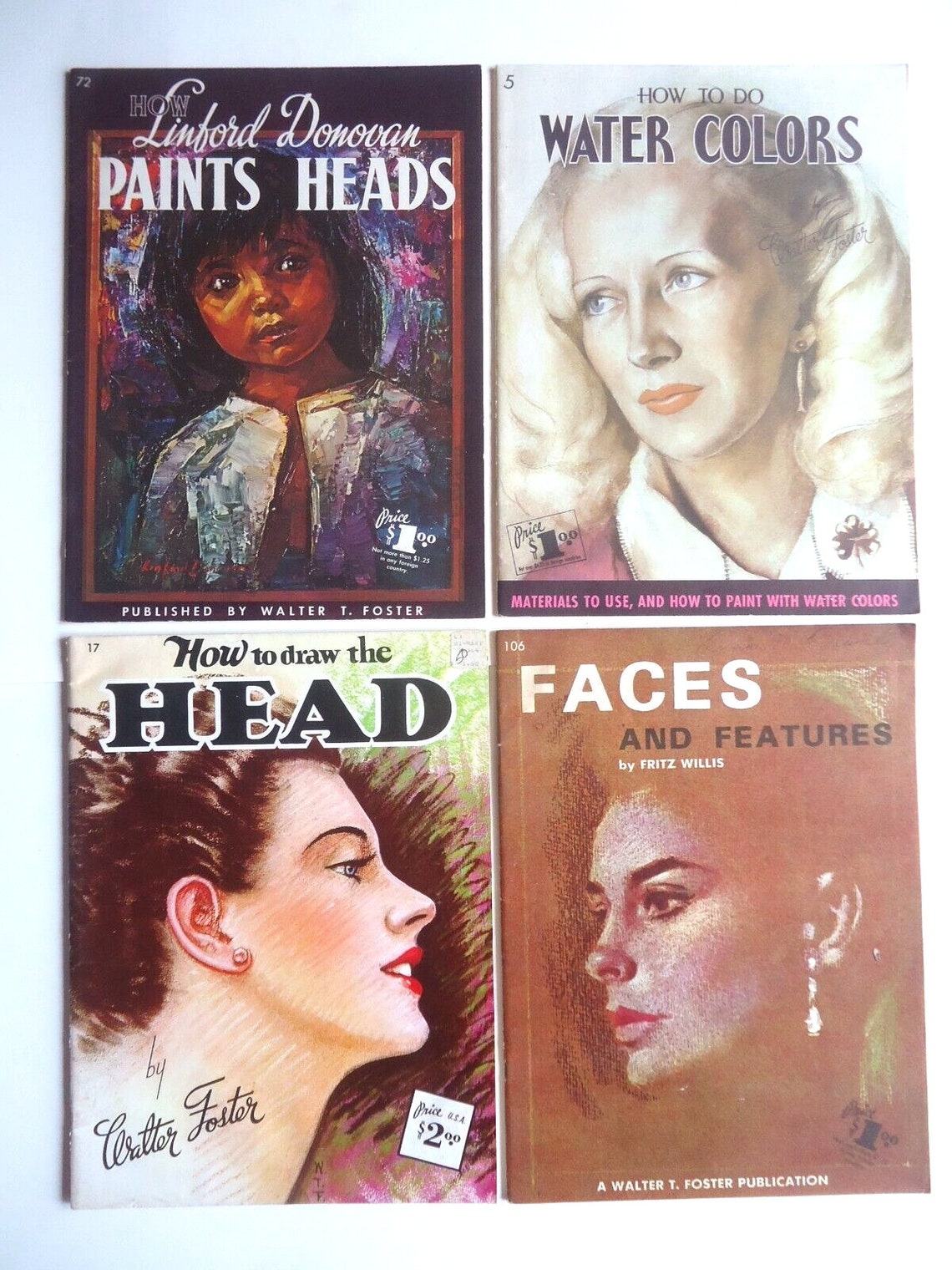 4 Walter Foster How to Draw & Paint Books Heads Faces Water Colors W28 ...