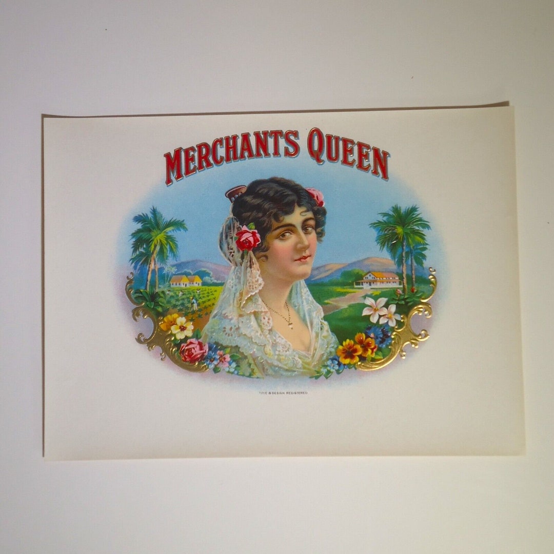 Vintage ORIGINAL Cigar Box Label Merchants Queen Embossed C13 - Etsy