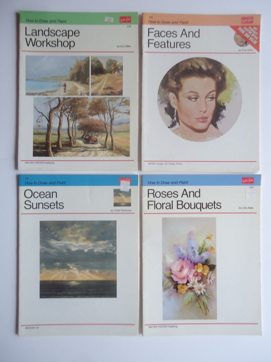 4 Walter Foster How to Draw & Paint Books Ocean Sunsets Roses Landscape ...