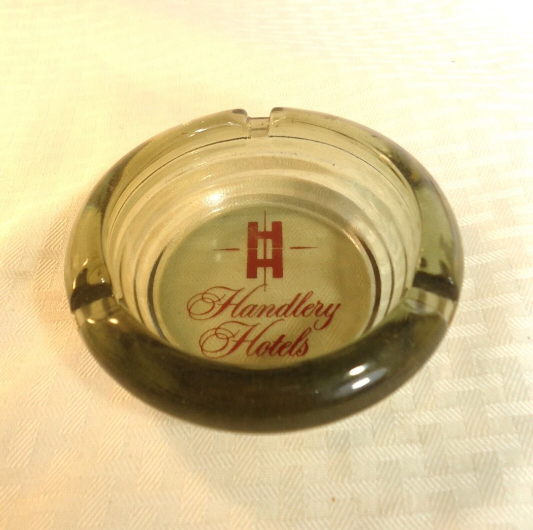 Vintage Advertising Ashtray Handlery Hotels Glass Ring Dish Trinket ...