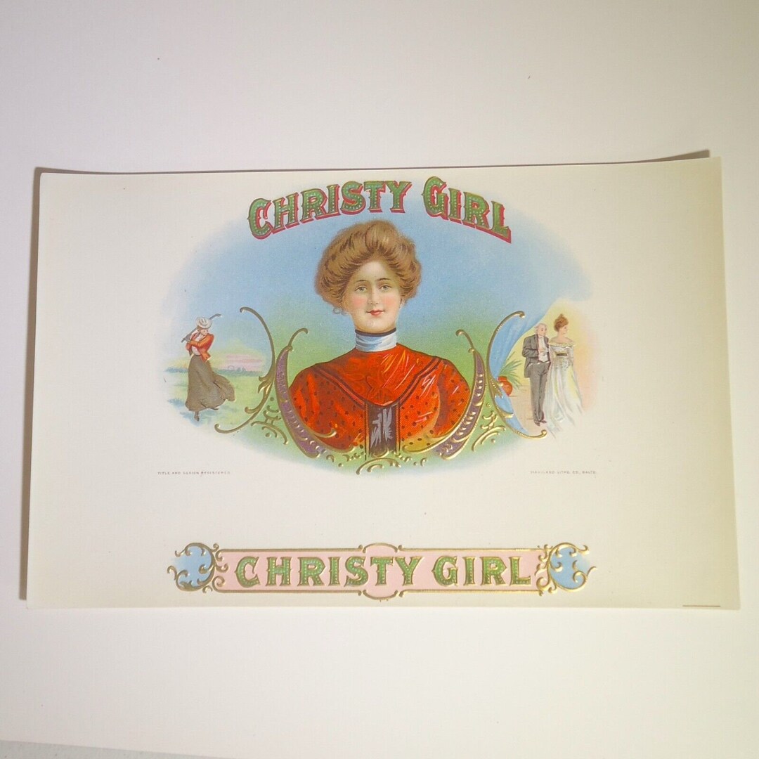 Vintage ORIGINAL Cigar Box Label Christie Girl Embossed C11 - Etsy