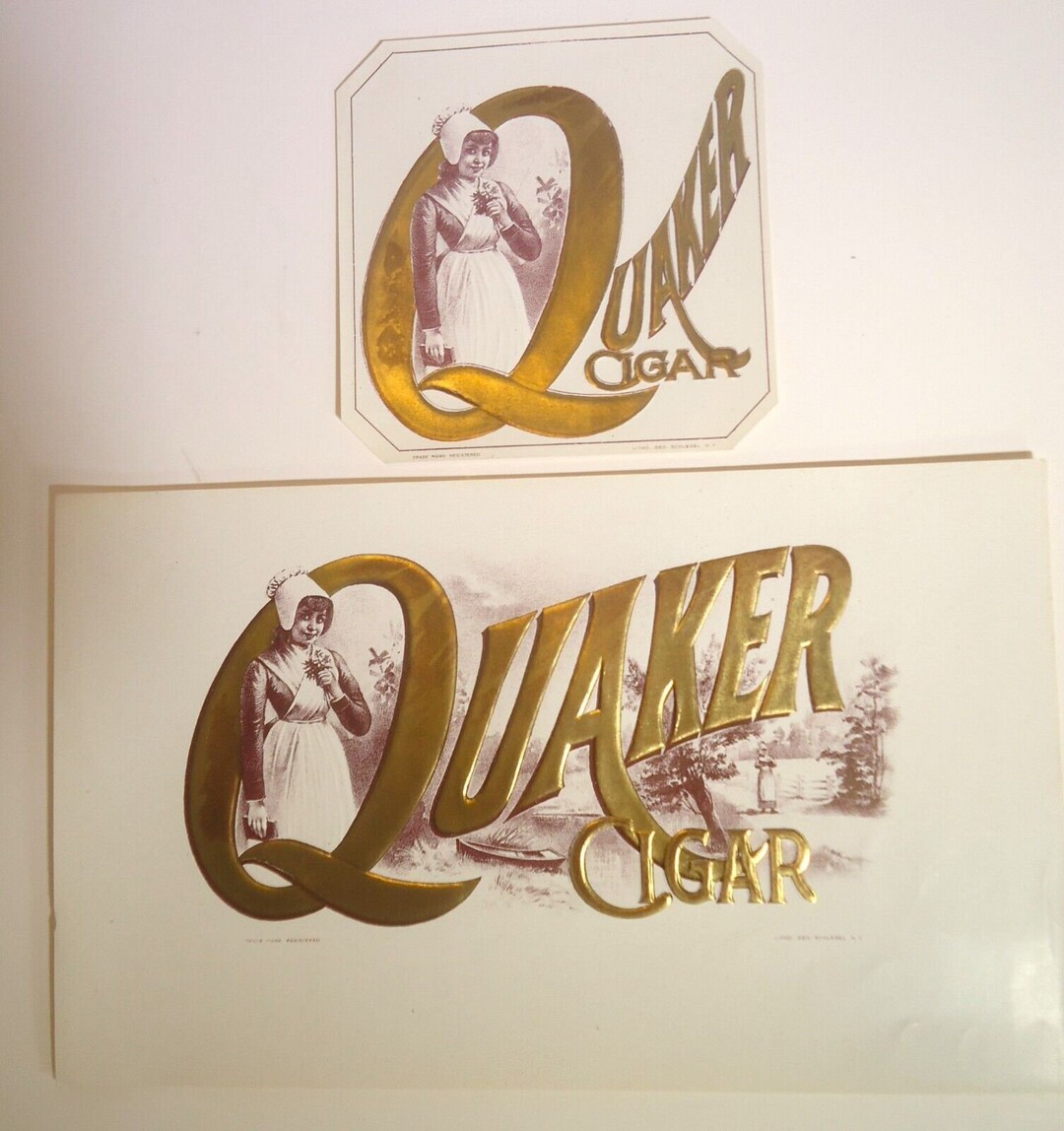 Set of Vintage ORIGINAL Cigar Box Labels Quaker Cigars Inside & Outside ...