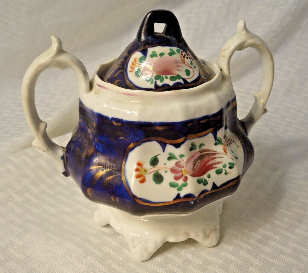 Colorful Antique Staffordshire Porcelain Gaudy Welsh English Teapot 6 C ...