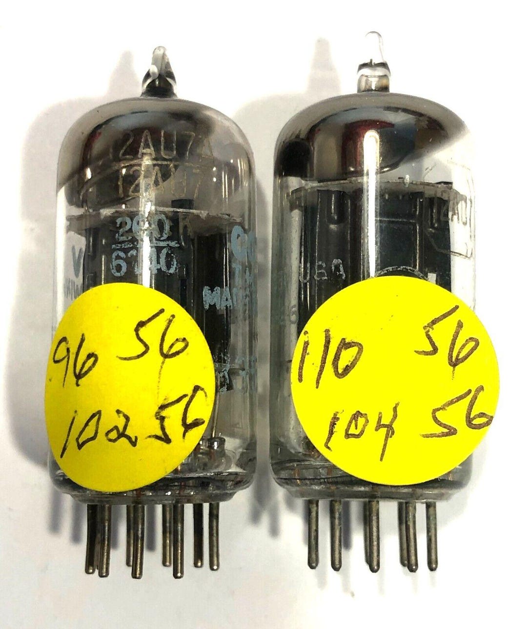 2 12AU7A Vacuum Radio Amplifier Tubes Philco Cool Chassis JAN RCA TV7 ...