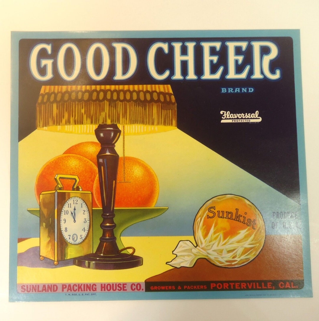 Vintage ORIGINAL Crate Label Good Cheer Brand Sunkist Oranges Sunland ...