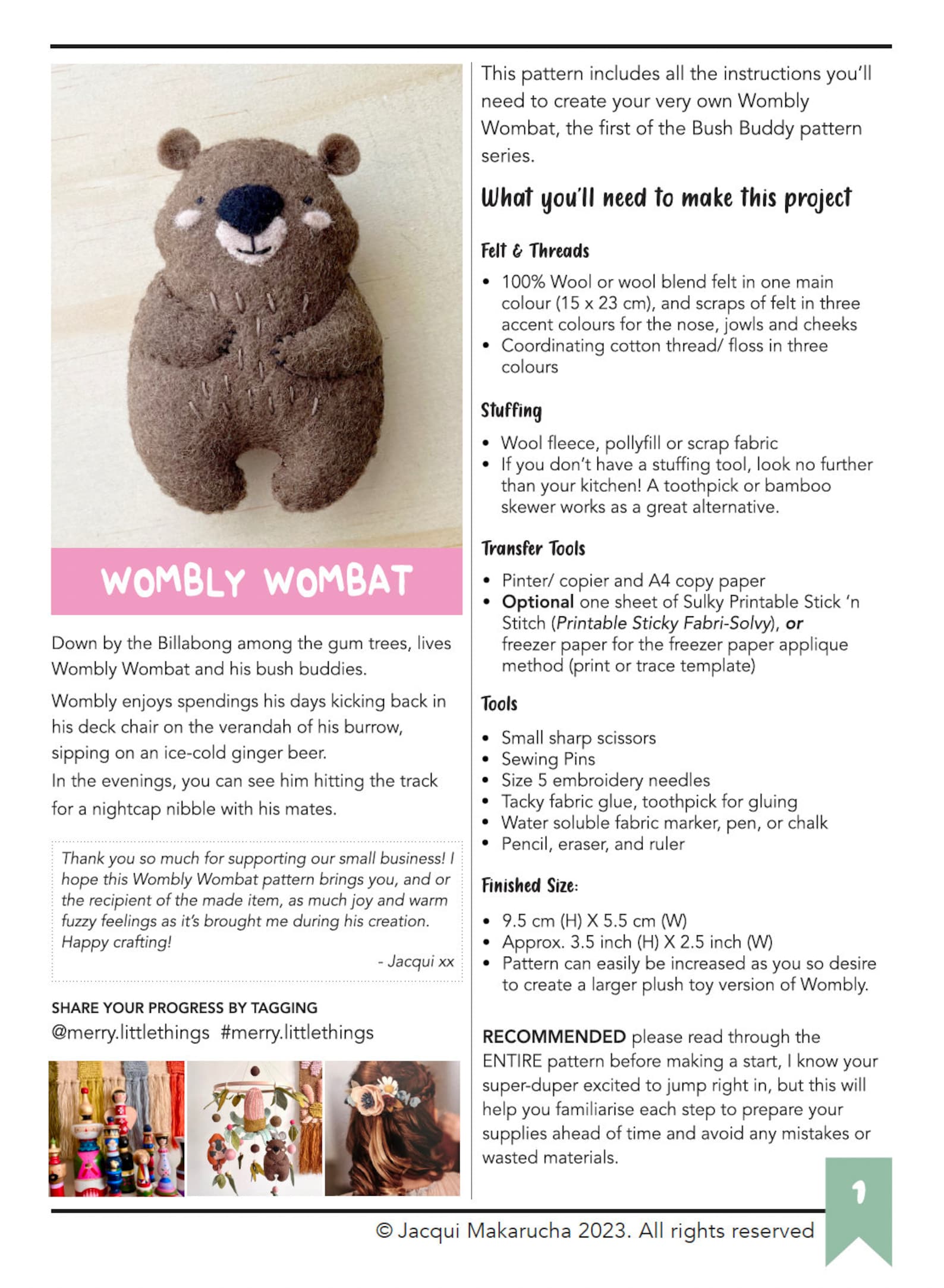 Wombly Wombat PDF Pattern, a Hand Sewn Wool Felt Ornament/ Toy, Bush ...