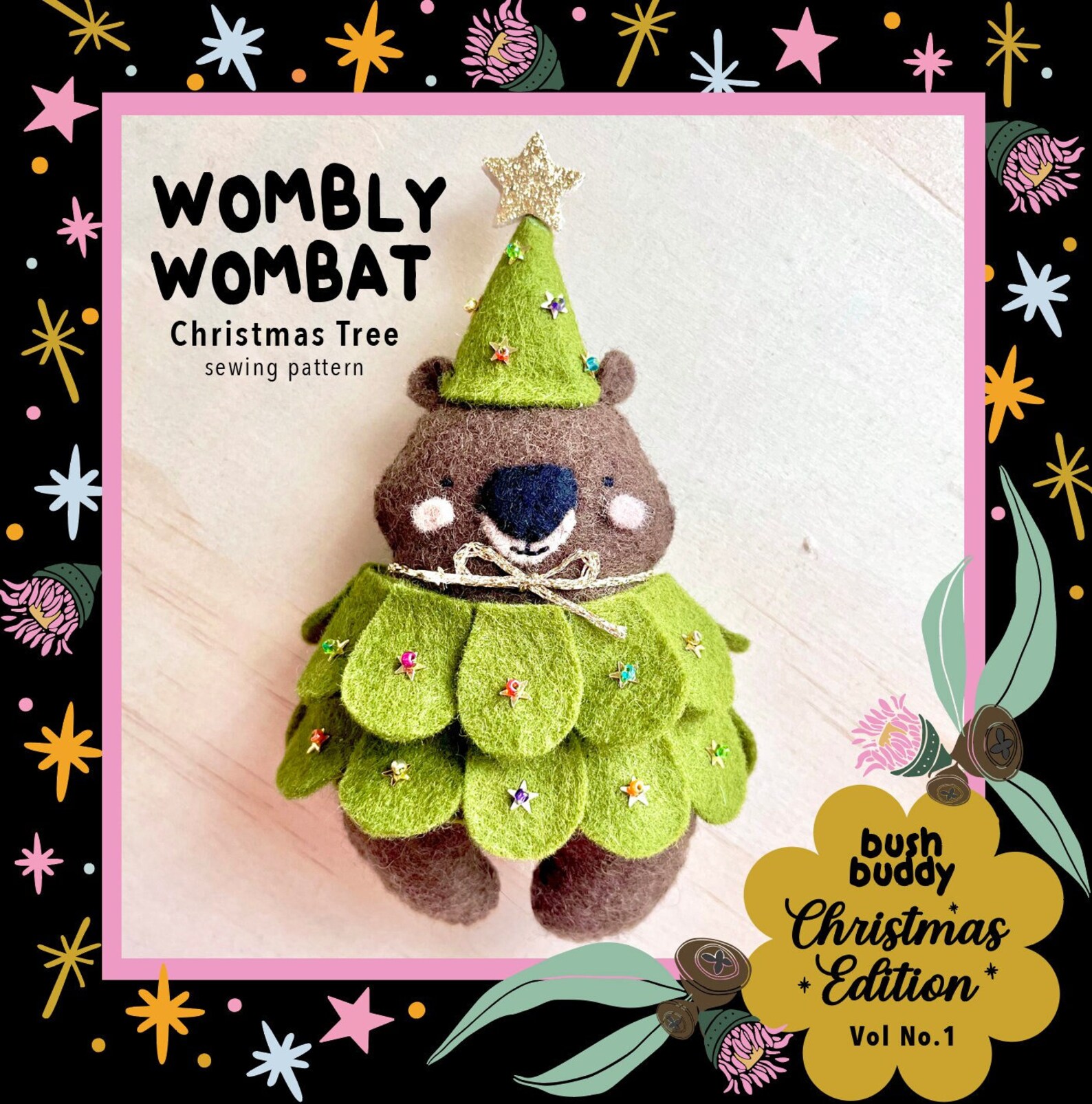 Wombly Wombat Christmas Tree PDF Pattern, a Hand Sewn Wool Felt ...