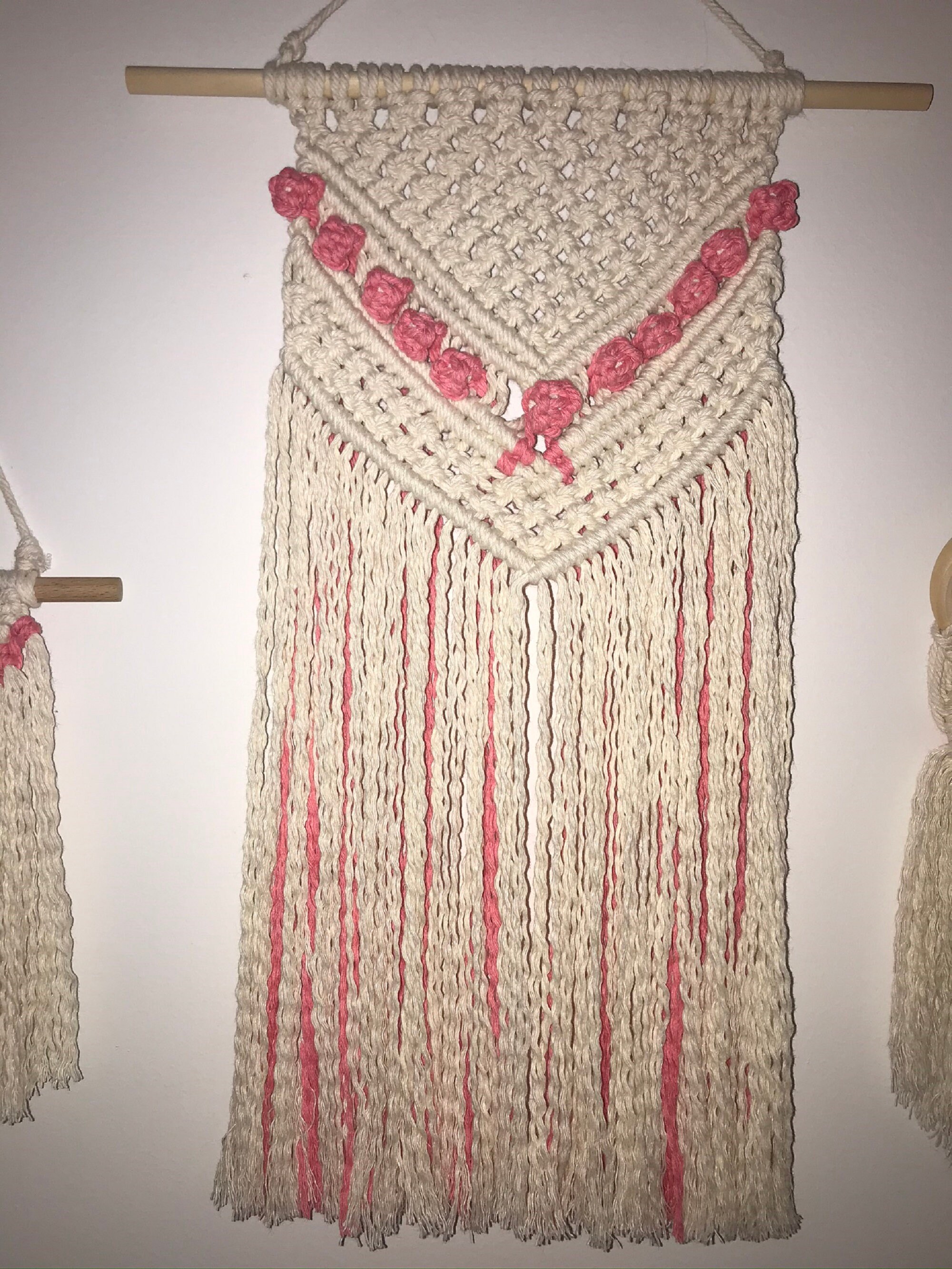 3pc Ivory and Rose Macrame Wall Hangings, Boho Gift for Her, Baby ...