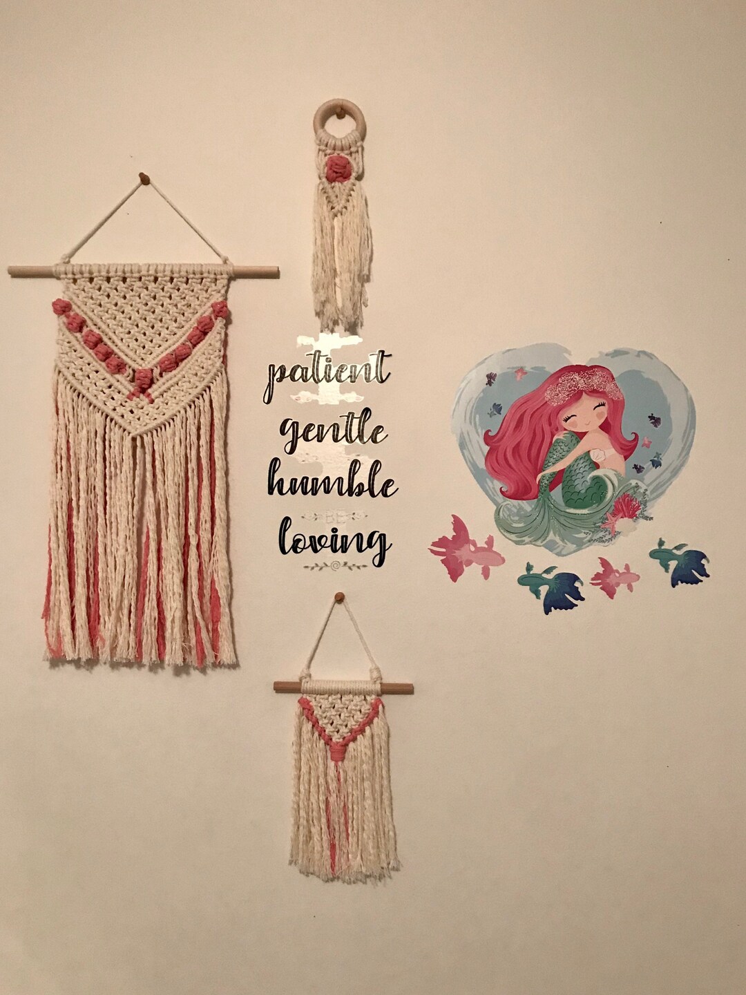 3pc Ivory and Rose Macrame Wall Hangings, Boho Gift for Her, Baby ...