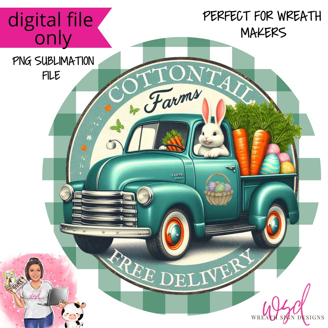 Cottontail Farms Vintage Bunny Truck Spring Sublimation Design Easter ...