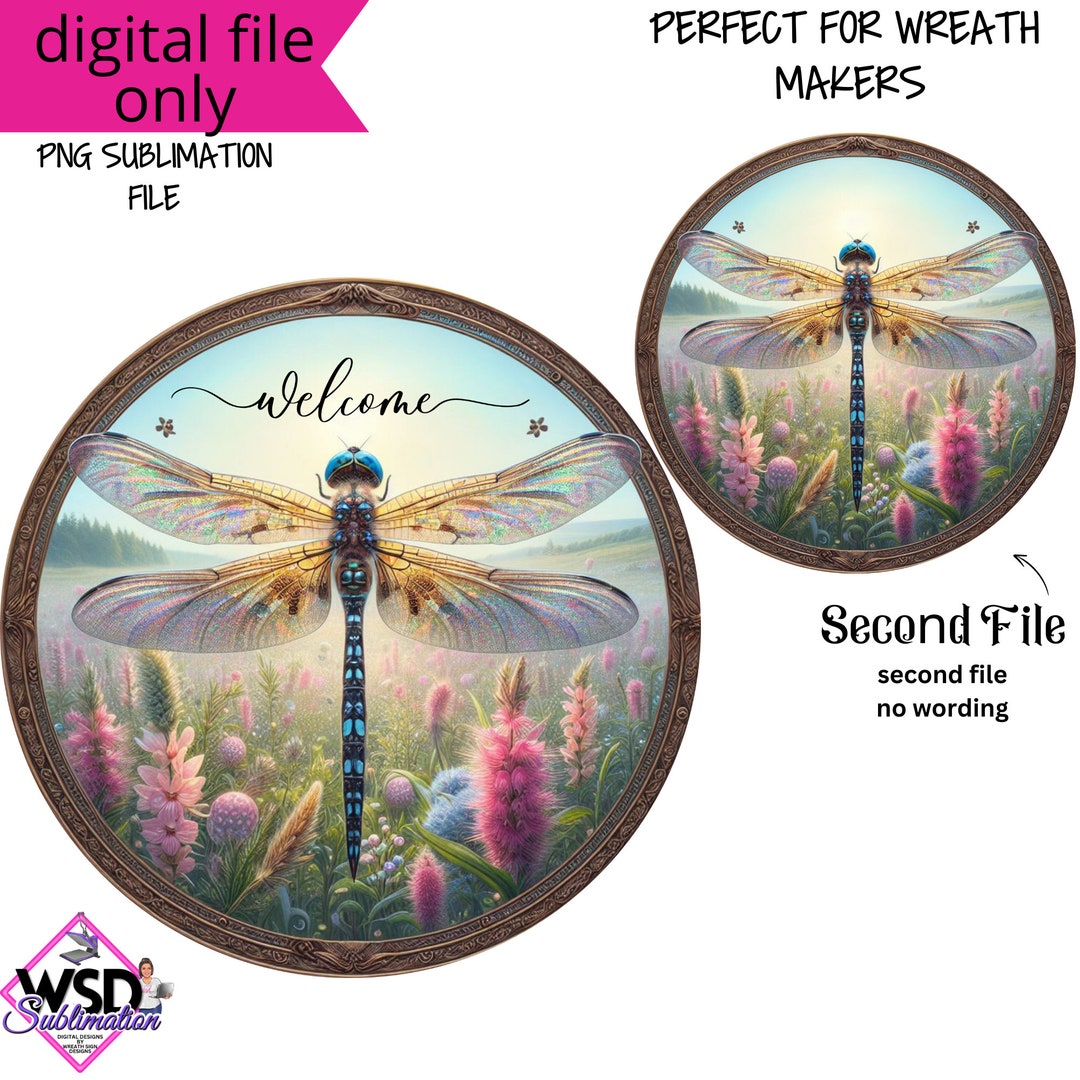 Welcome Dragonfly and Wildflowers Spring Sign Digital Design Png ...