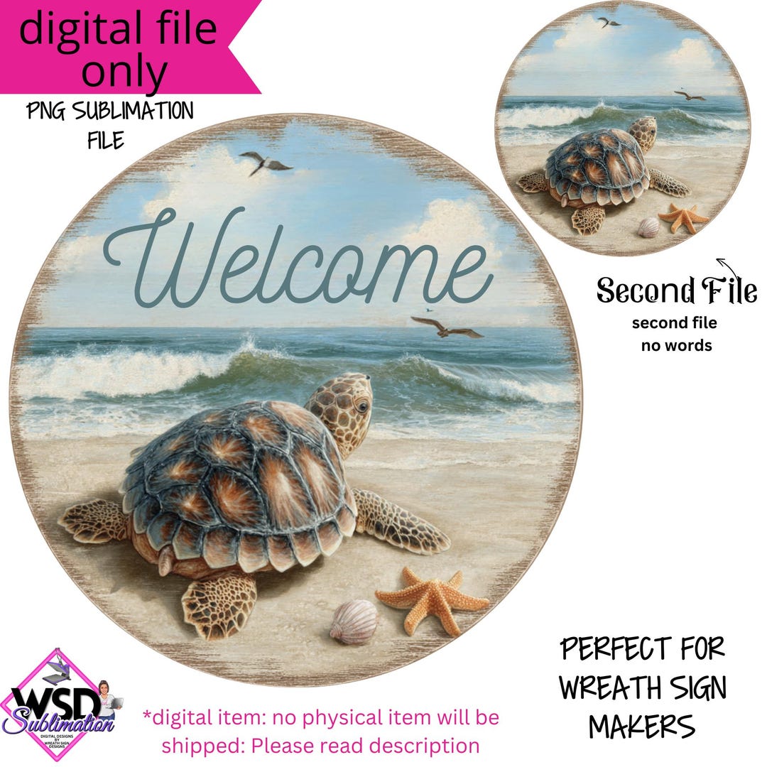 Welcome Sea Turtle Summer Sublimation- Round Wreath Sign Design ...