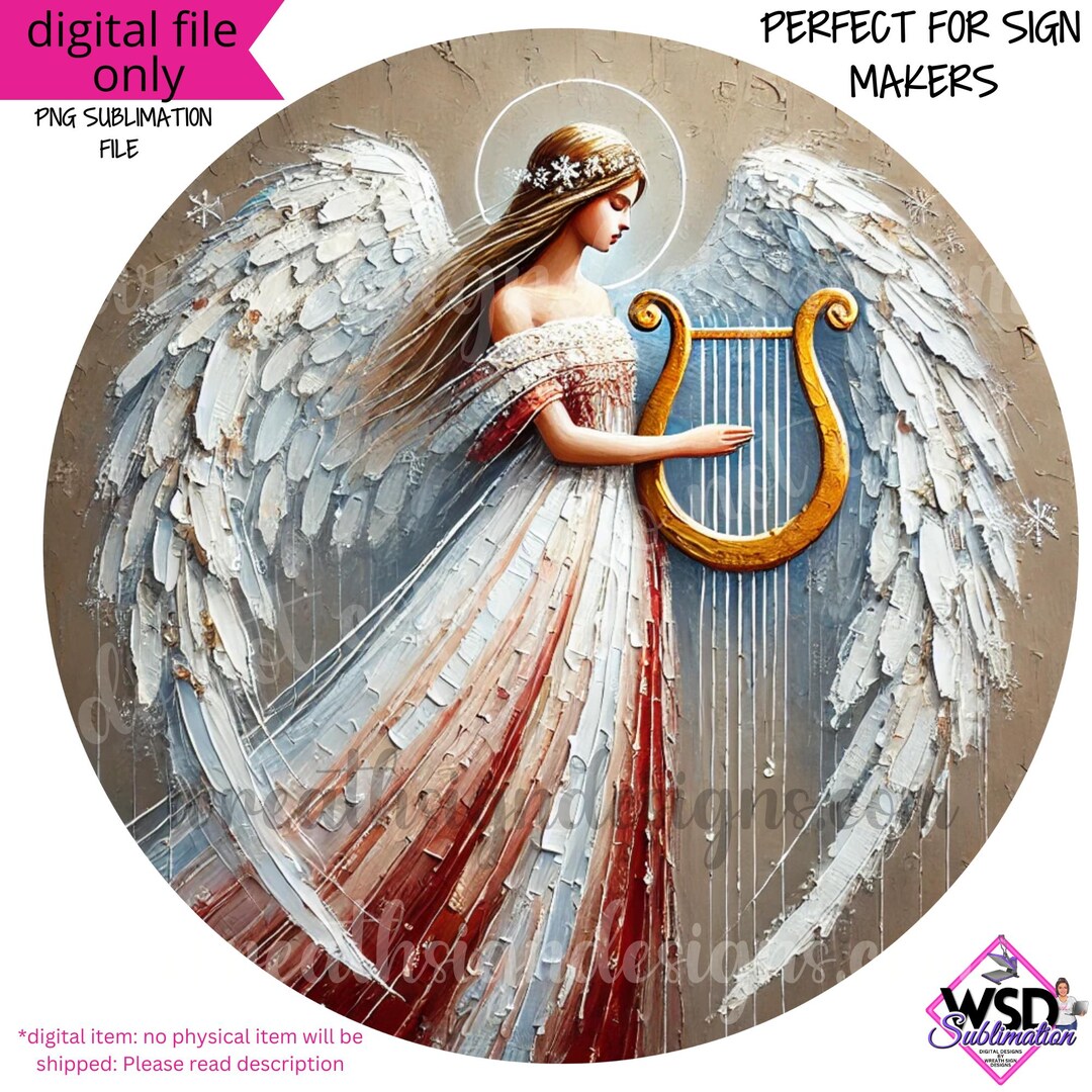 Golden Angel Wreath Sign Digital Design PNG Download ONLY Front Door ...