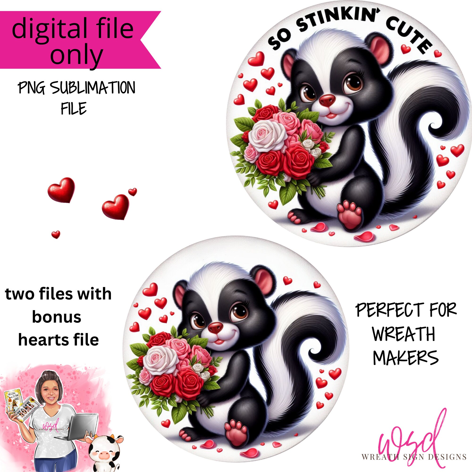 So Stinkin' Cute Valentine Skunk No Border With Bonus Hearts File Png ...