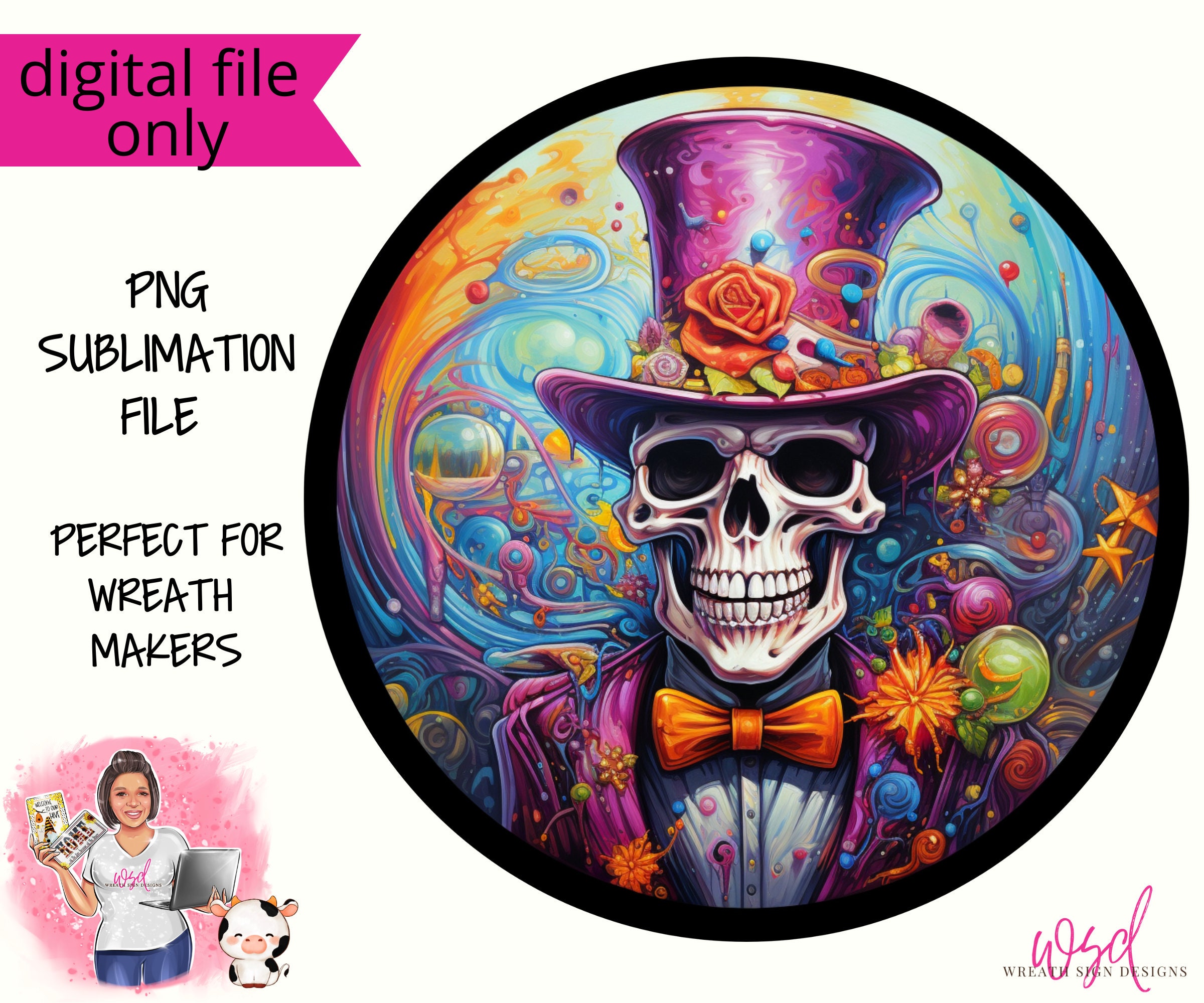 Dio De Los Muertos 3D Tophat Skull Day of the Dead Wreath Sign ...