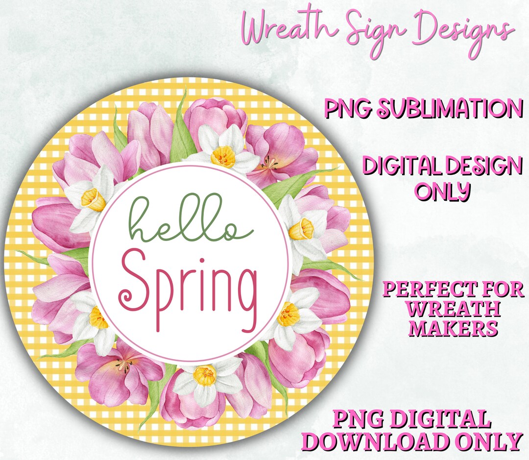 Hello Spring Tulips and Daffodils Sign Digital Design Png-digital ...