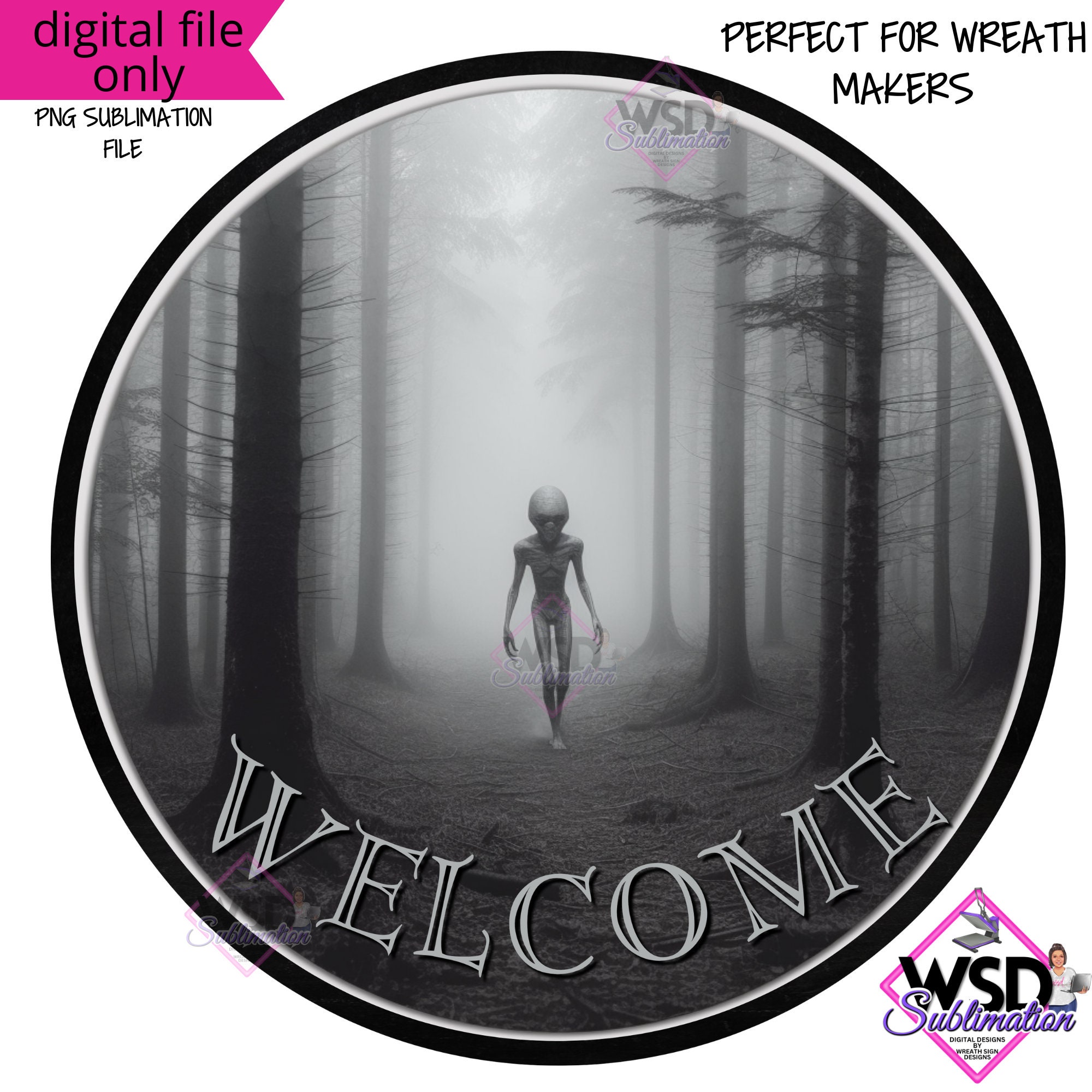 Alien Wreath Sign Spooky Forest Halloween Sublimation Wreath Sign ...