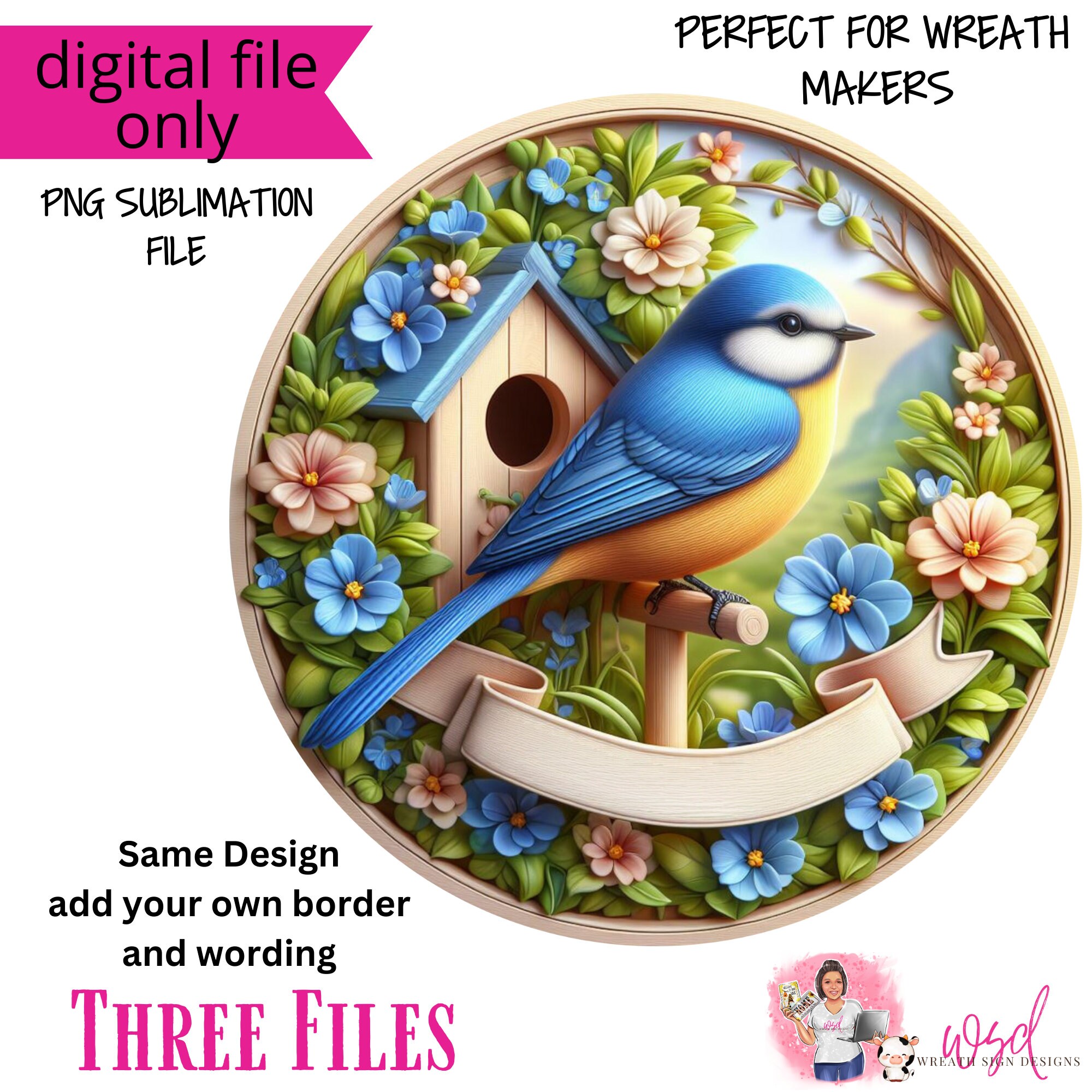 Bless This Nest Spring Blue Bird Garden Digital Sublimation Three File ...