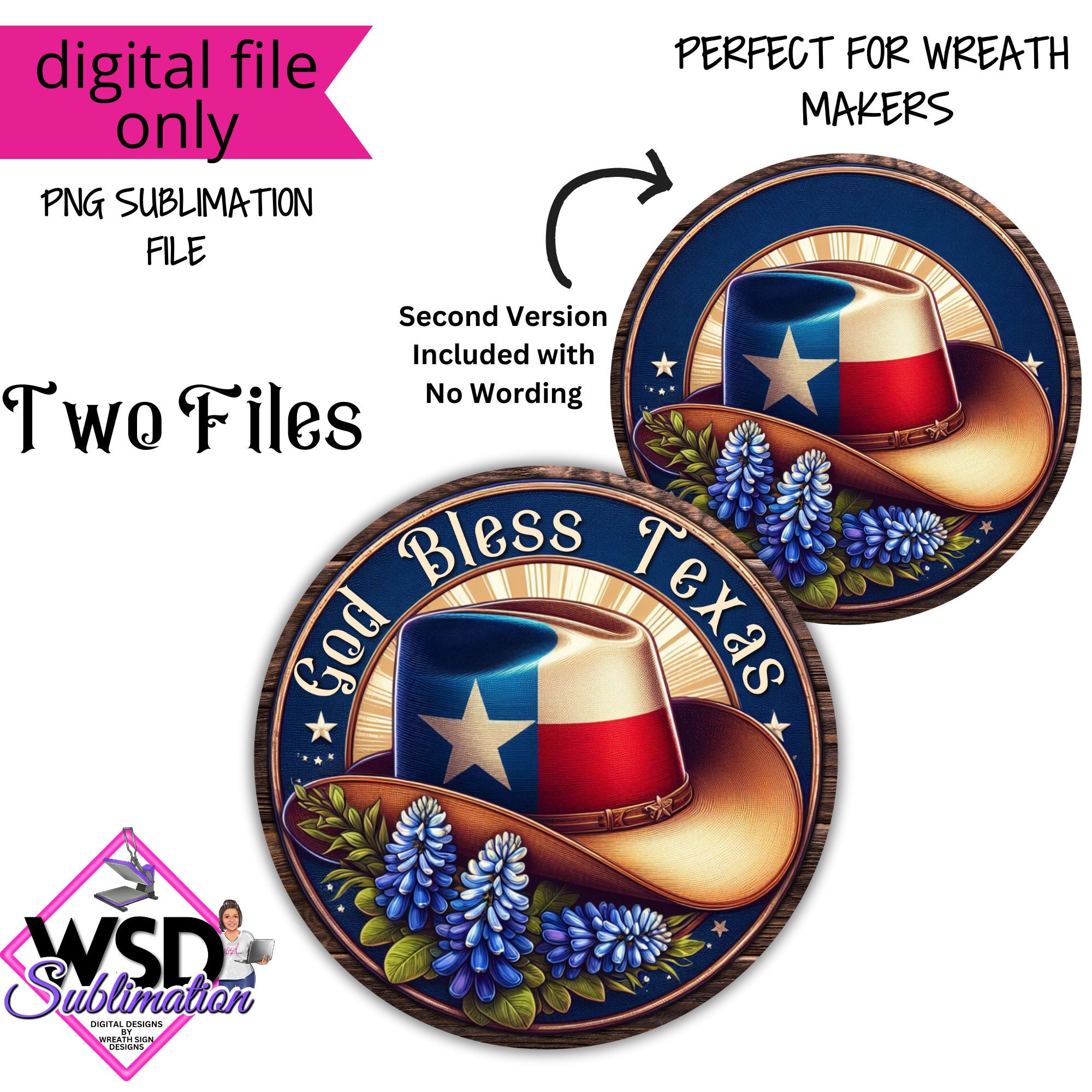 God Bless Texas Cowboy Hat and Blue Bonnets Two Files-digital Welcome ...