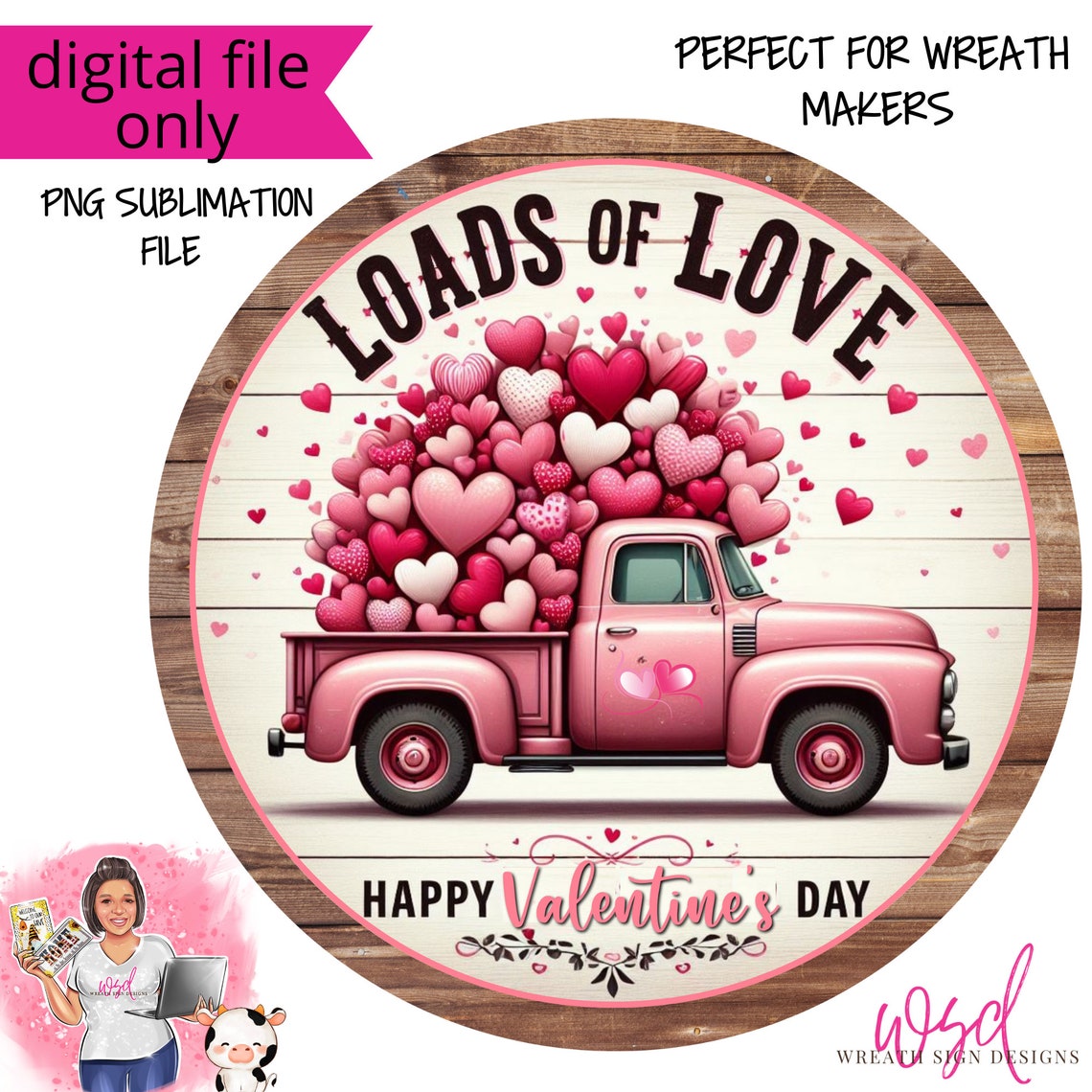 Loads of Love Pink Valentine Truck Png Digital File Wreath - Etsy