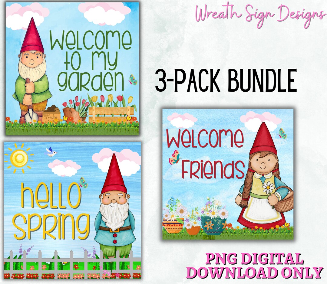 Garden Gnome Spring 3-pack Sublimation PNG Bundle -digital Design PNG ...