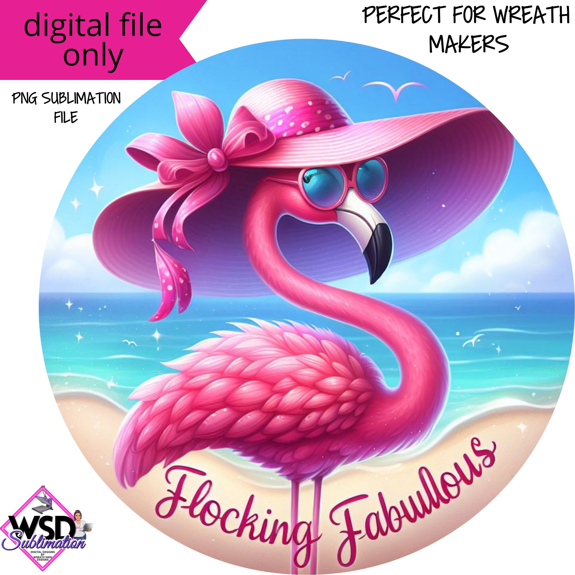 Flocking Fabulous Pink Flamingo Summer Sublimation Round Wreath Sign ...