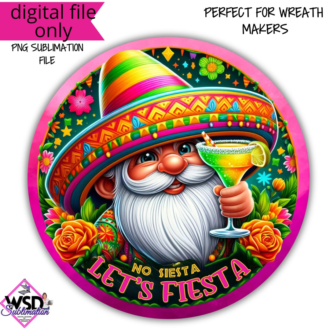 No Siesta Lets Fiesta Cinco De Mayo Gnome Wreath Sign Spring Garden ...