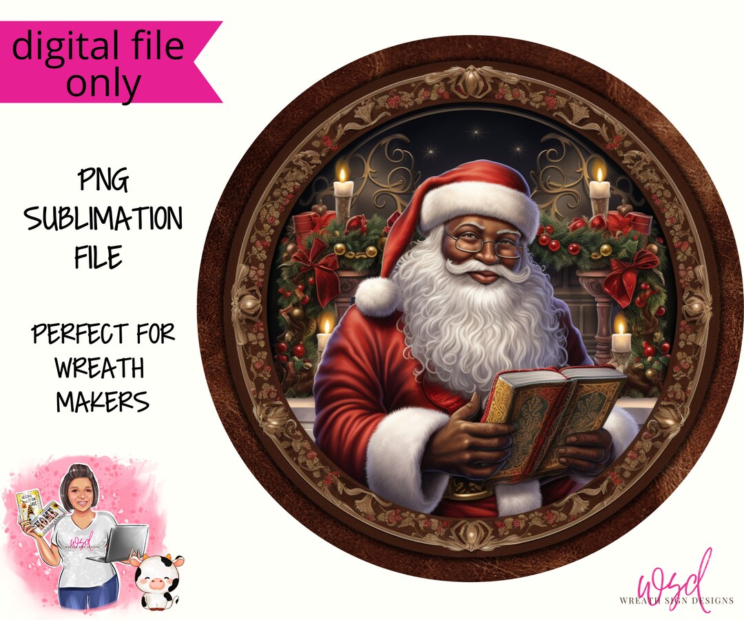 Digital Traditional 3D African American Santa Christmas Sign Wreath ...