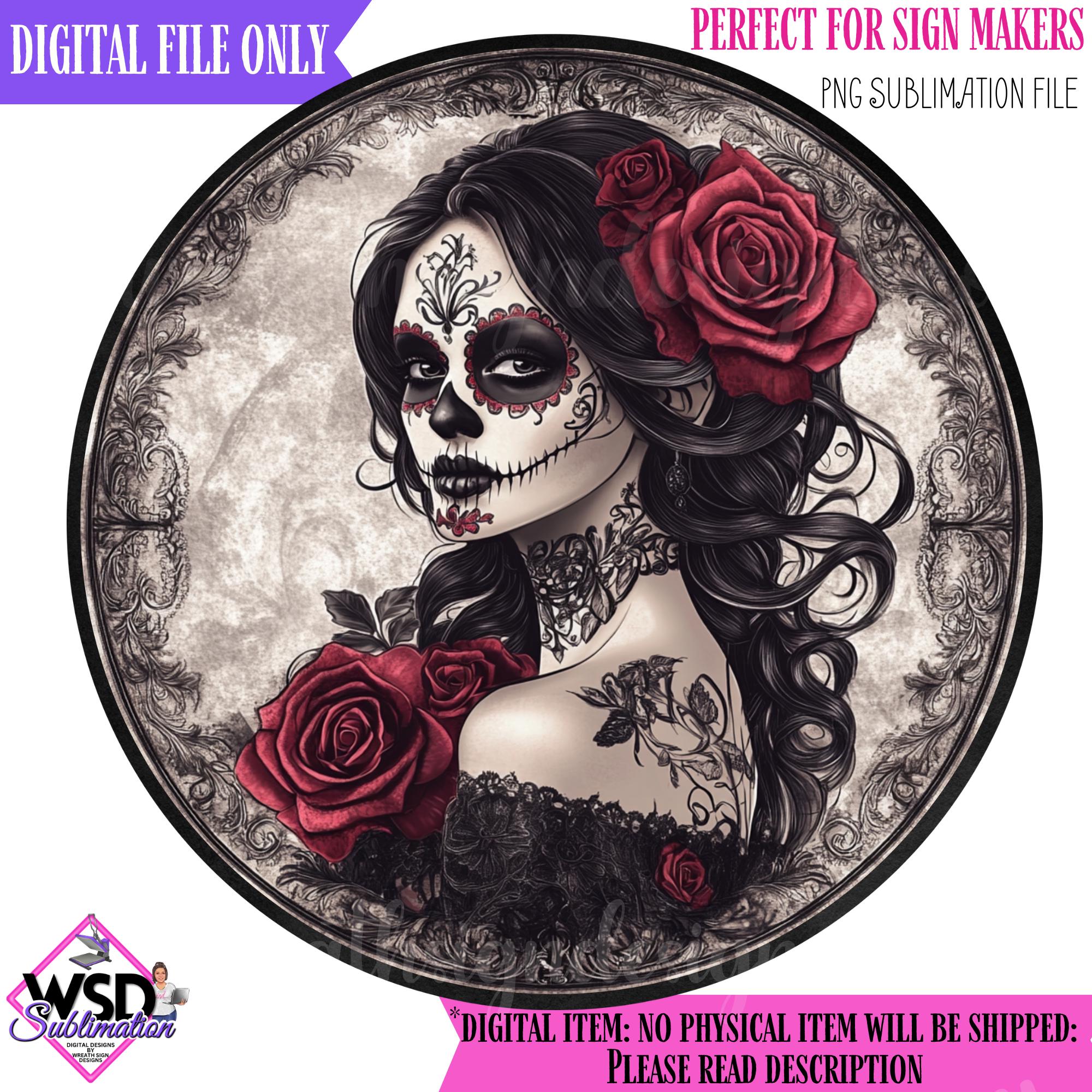 Dio De Los Muertos Black and Red Roses Day of the Dead Wreath Sign ...