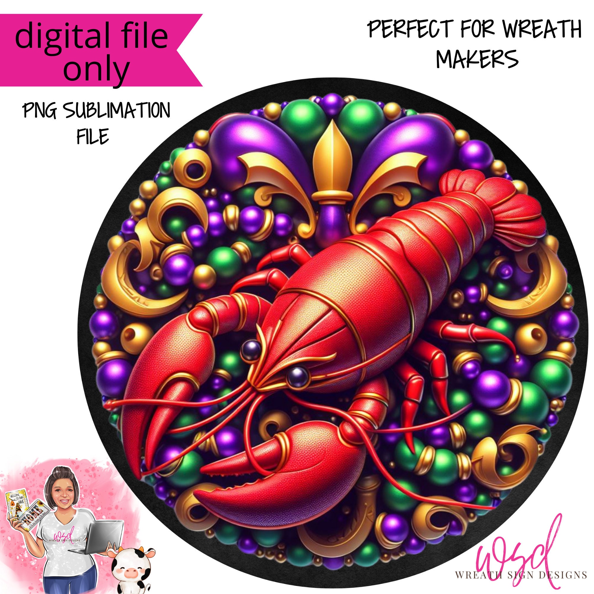Mardi Gras Crayfish With Mardi Gras Beads Louisiana Crawfish Digital ...
