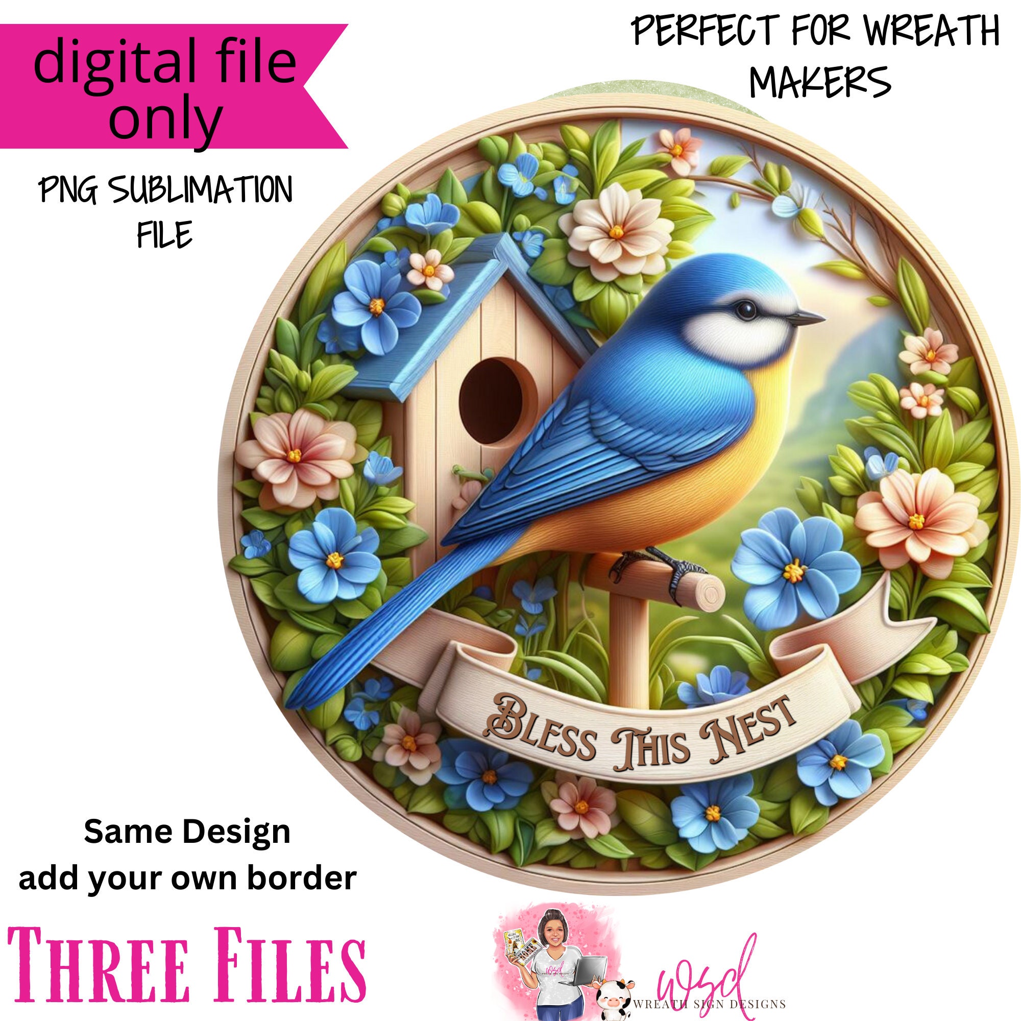Bless This Nest Spring Blue Bird Garden Digital Sublimation Three File ...