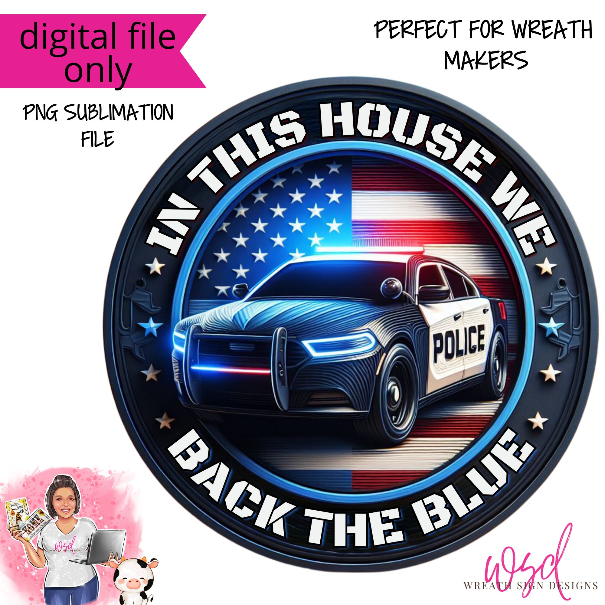 In This House We Back the Blue Police Officer Digital Wreath Sign PNG ...