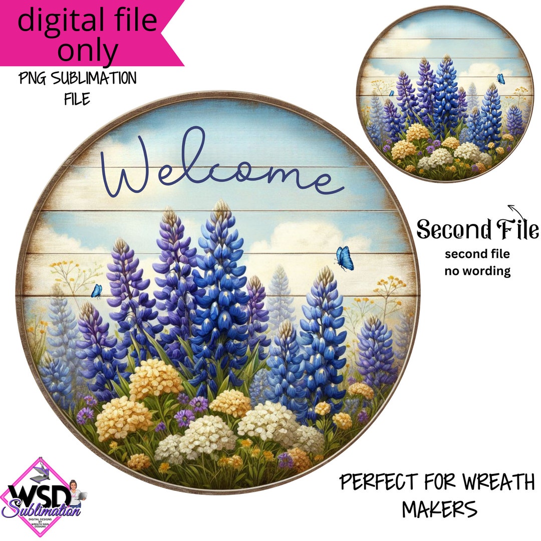Welcome Blue Bonnets and Butterflies Digital Welcome Sign Digital ...
