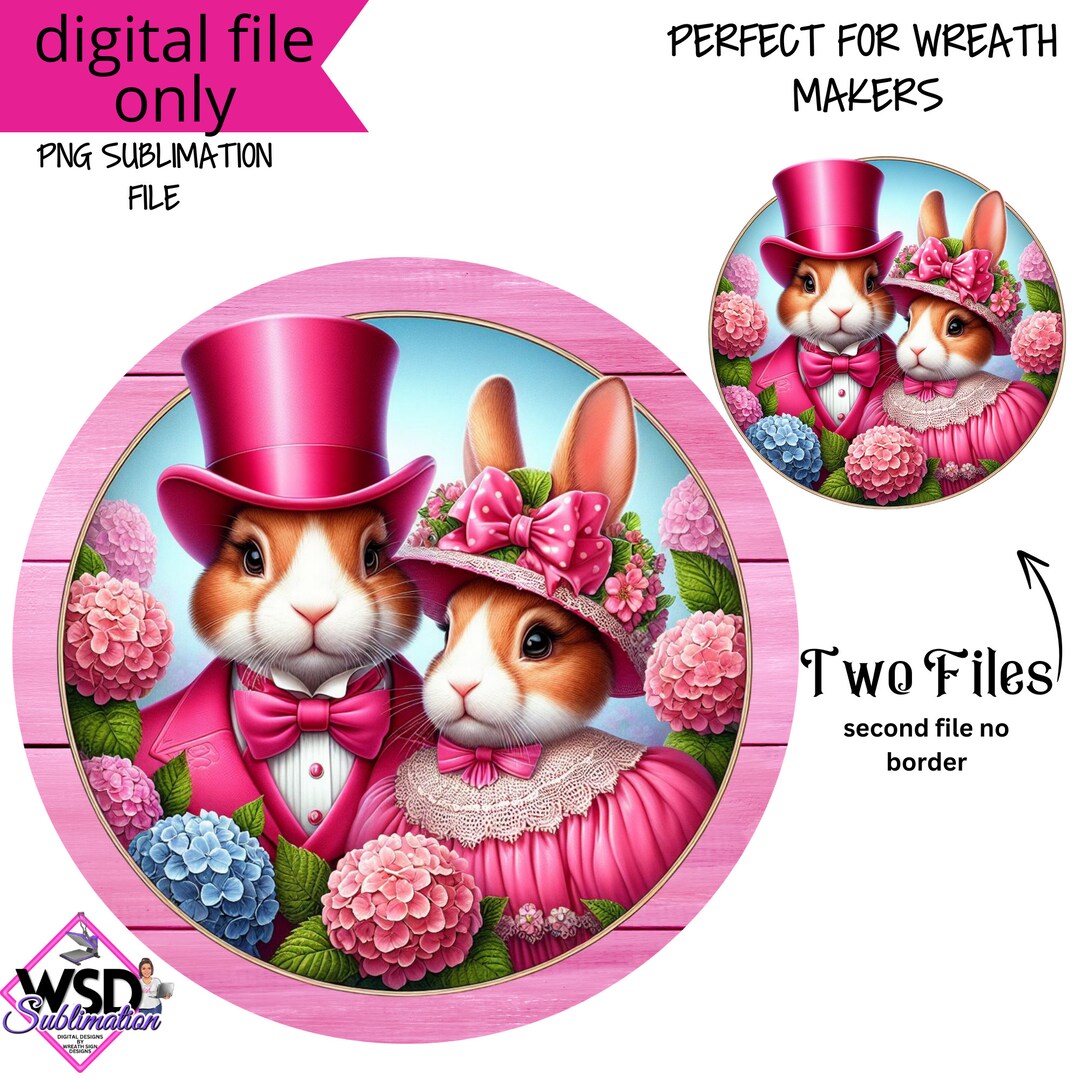Pink Vintage Bunny Spring Easter Rabbits Welcome Sign Digital Design ...