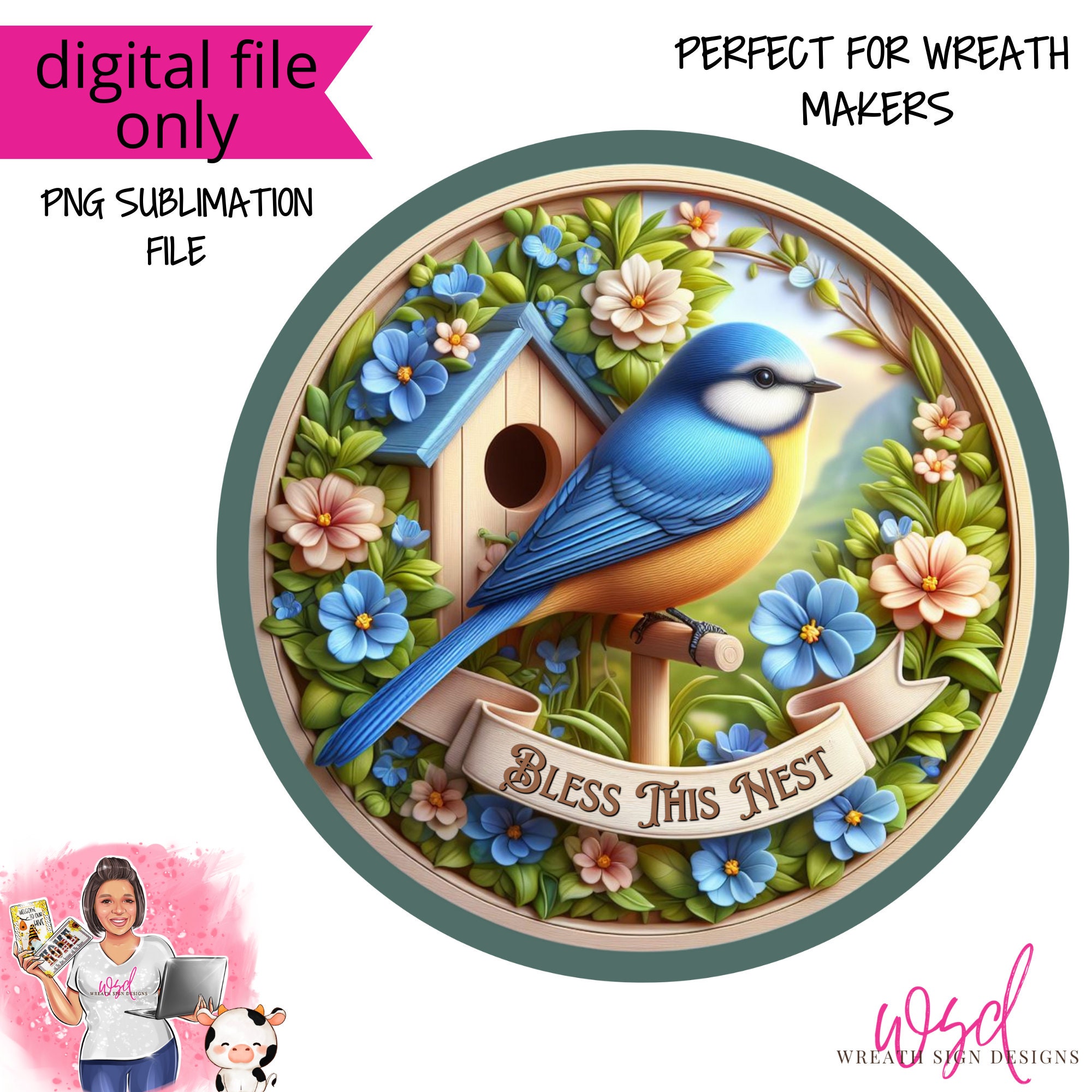 Bless This Nest Spring Blue Bird Garden Digital Sublimation Three File ...