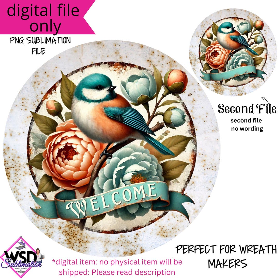 Digital Sublimation Wreath Sign- Chubby Spring Bird Welcome- Round ...