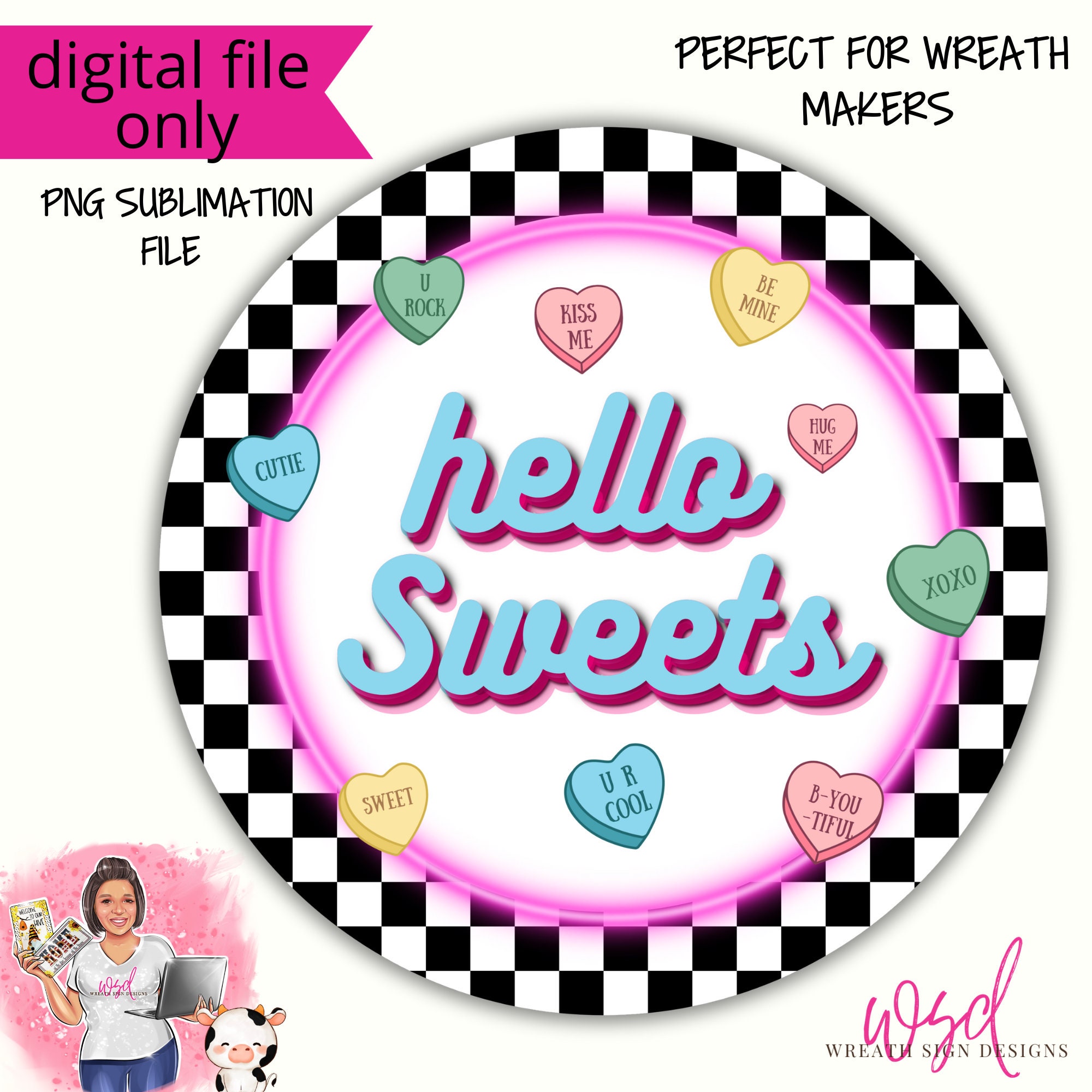 Hello Sweets Valentine Candy Png Digital File Wreath Sign - Etsy
