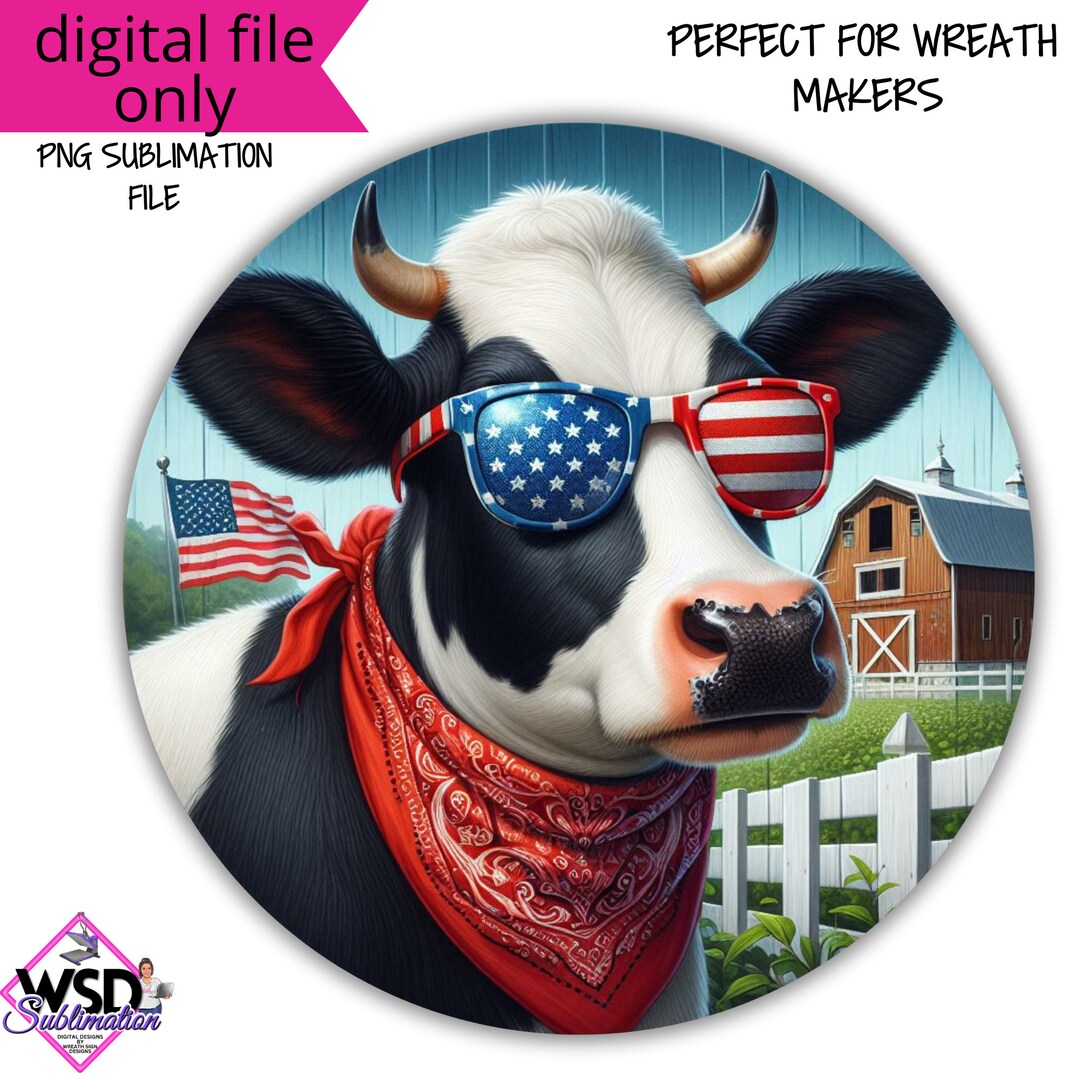 Patriotic Black and White Cow 4th of July Independence Day Wreath Sign ...