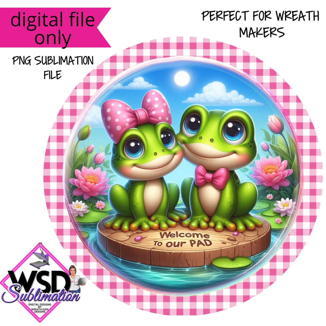 Welcome to Our Pad Frog Couple With Pink Gingham Digital Design Png ...