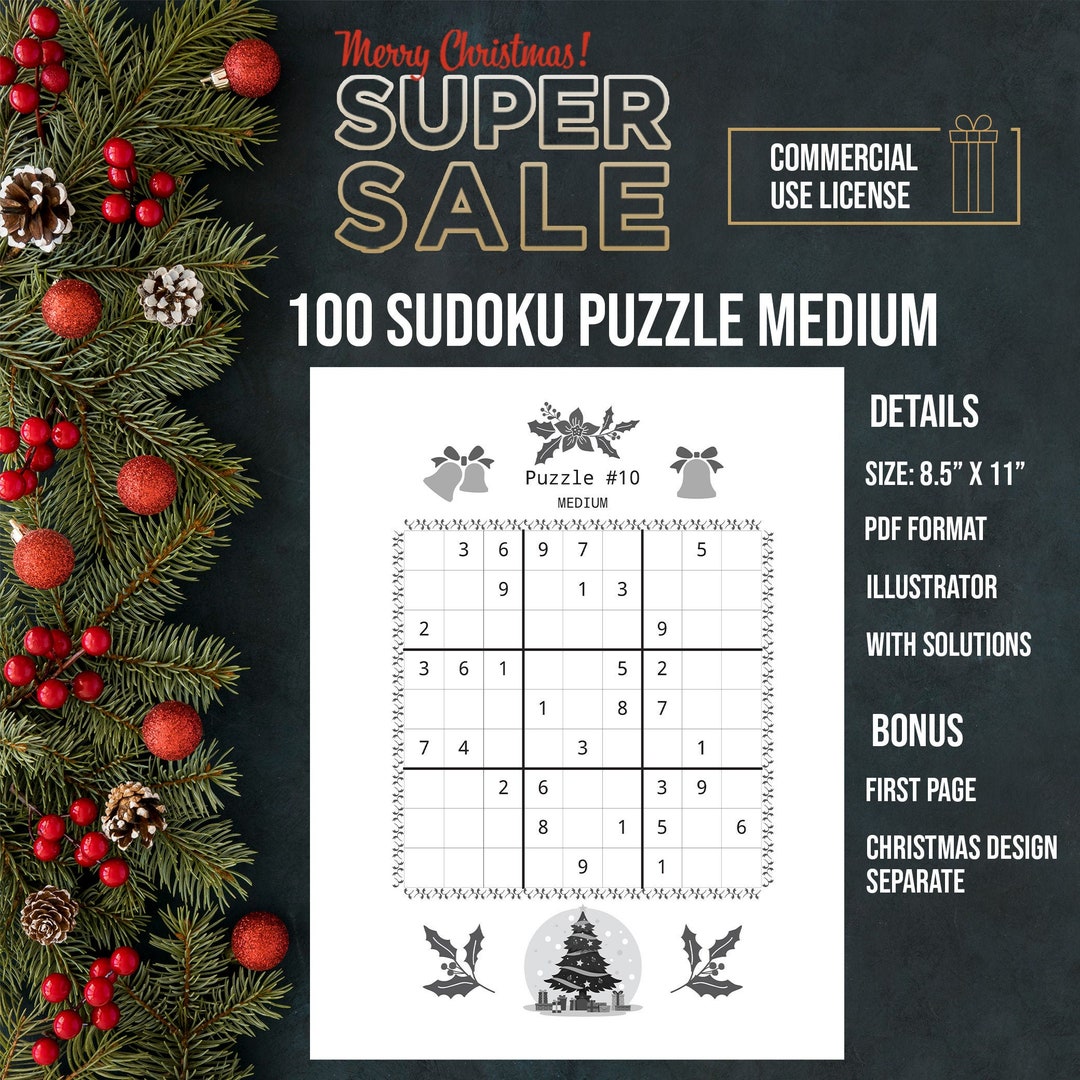 Christmas Sudoku Puzzle Book | 100 Medium Puzzles (PDF) - Etsy