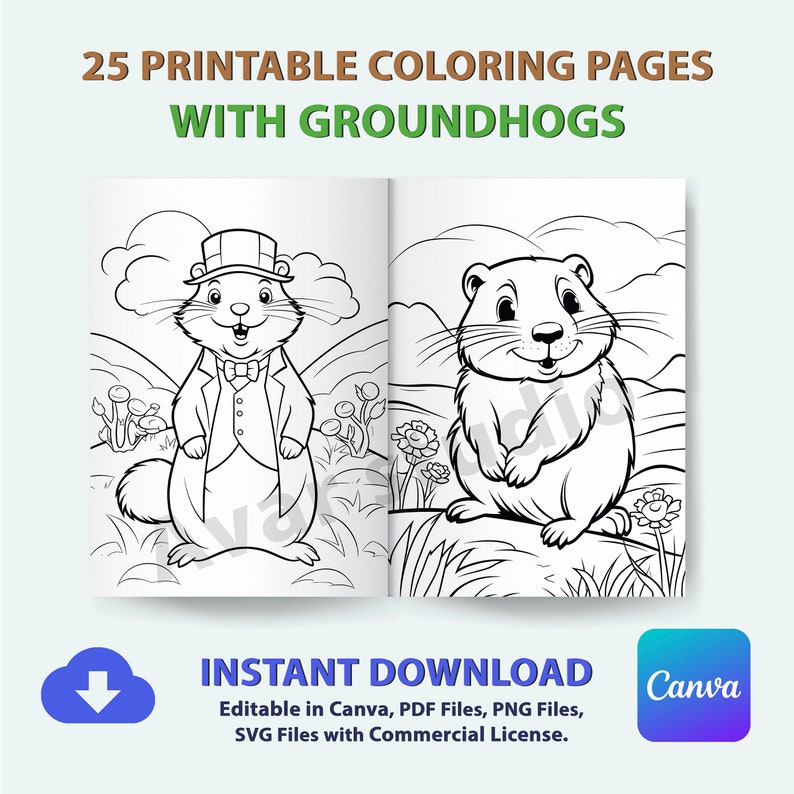 25 Printable Coloring Pages With Groundhogs Printable at Home or SELF-PUBLISHING With Commercial ...
