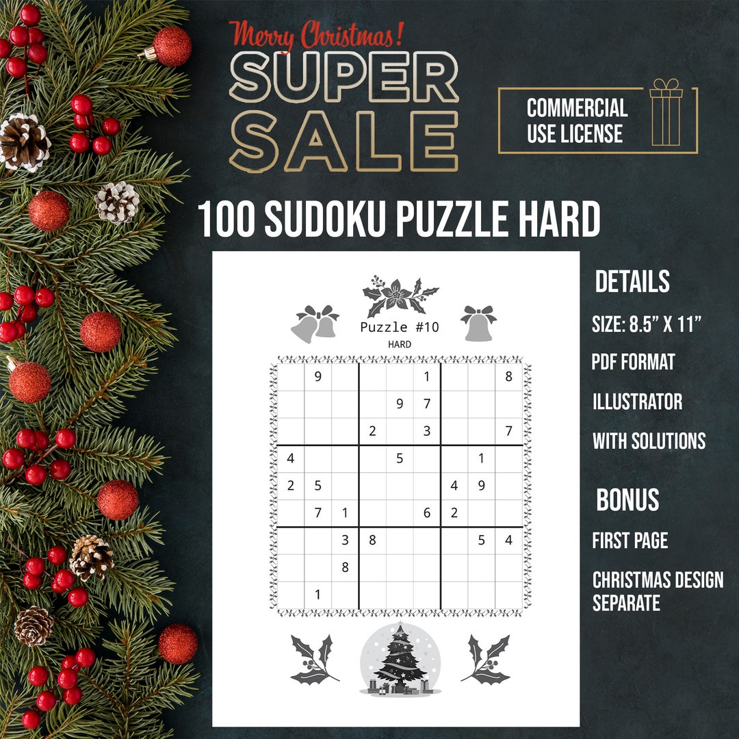 KDP 100 Christmas-themed Sudoku Puzzles Hard Only Commercial - Etsy