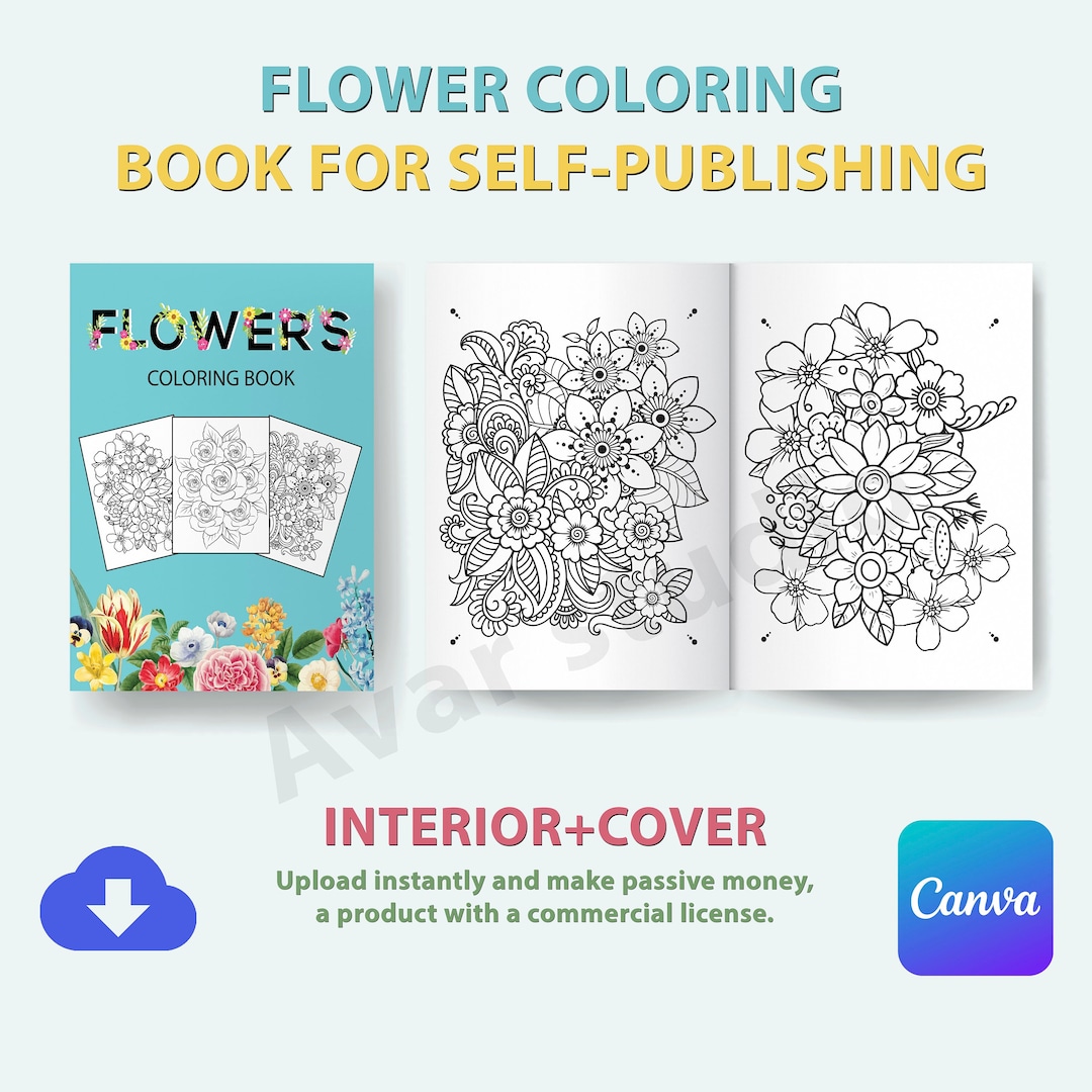 Printable Flower Coloring Sheets Book Amazon KDP Interiors Self ...