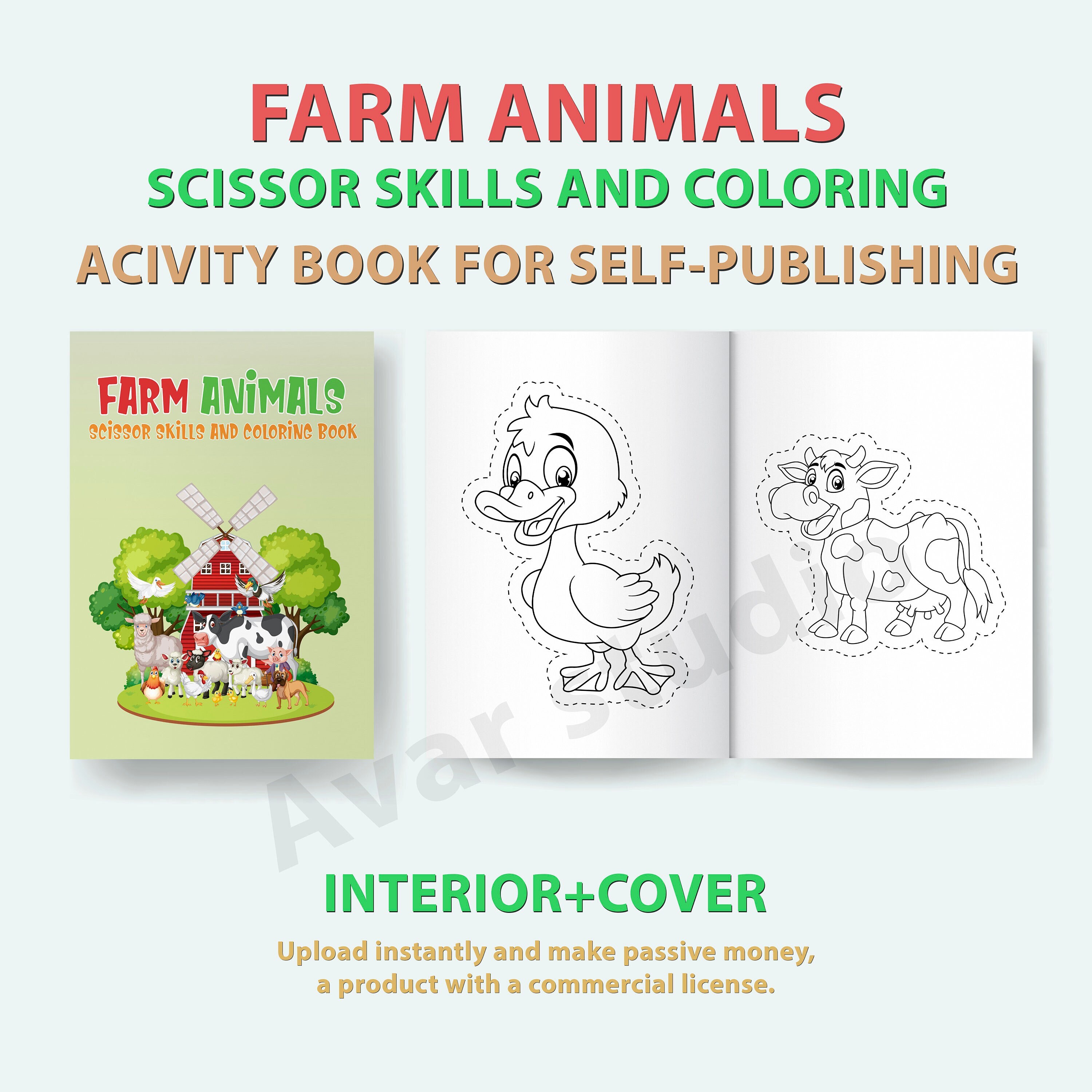 Farm Animals Scissor Skills & Coloring Book - KDP Interior (PDF + AI ...