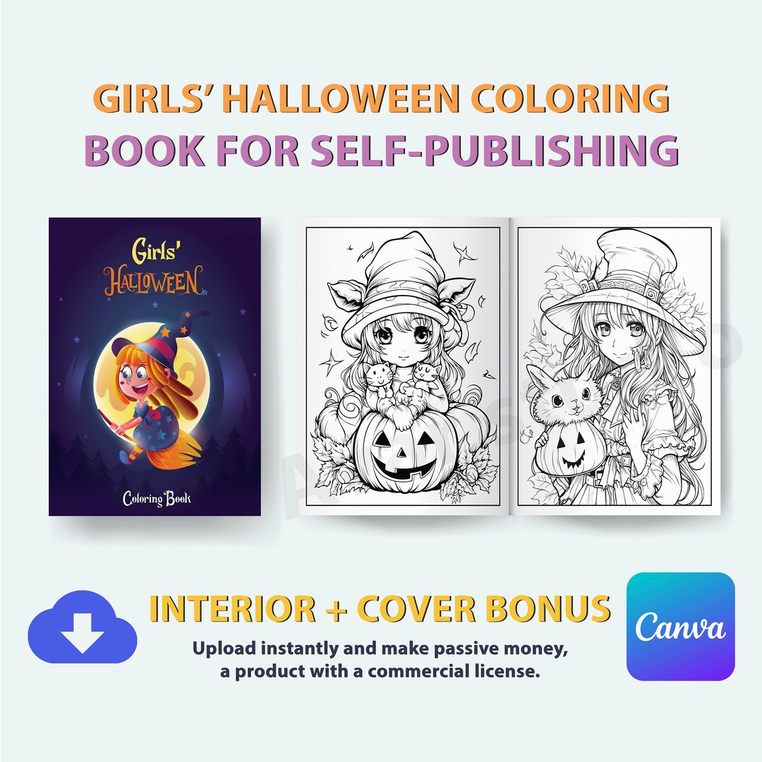 Printable Girls' Halloween Coloring Sheets Book KDP Interior & Cover ...