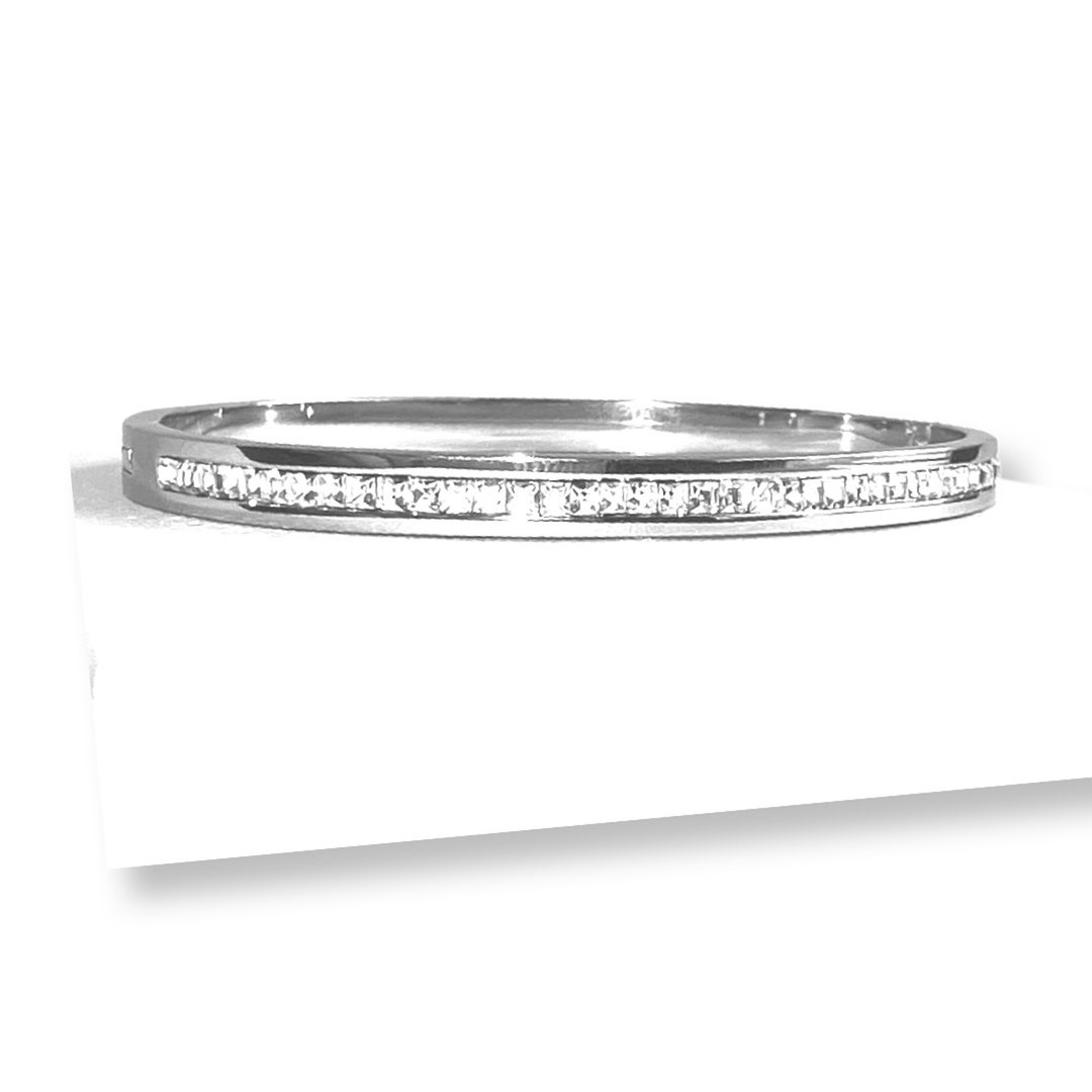 Silver Sparkling Hinged Bangle Detailed With Crystals. Delivered in a ...