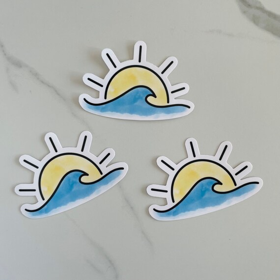 Wave and Sun Sticker // Aesthetic Summer Sticker // Beach - Etsy