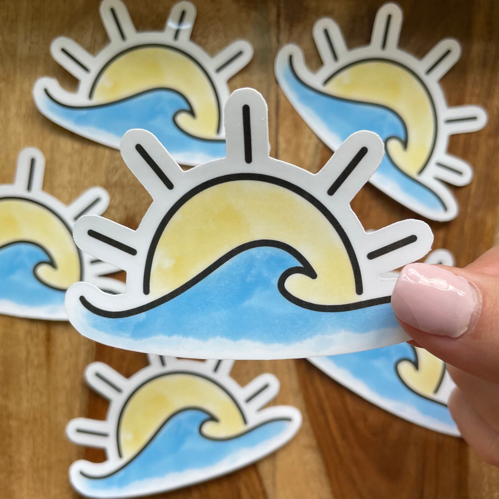Wave and Sun Sticker // Aesthetic Summer Sticker // Beach | Etsy
