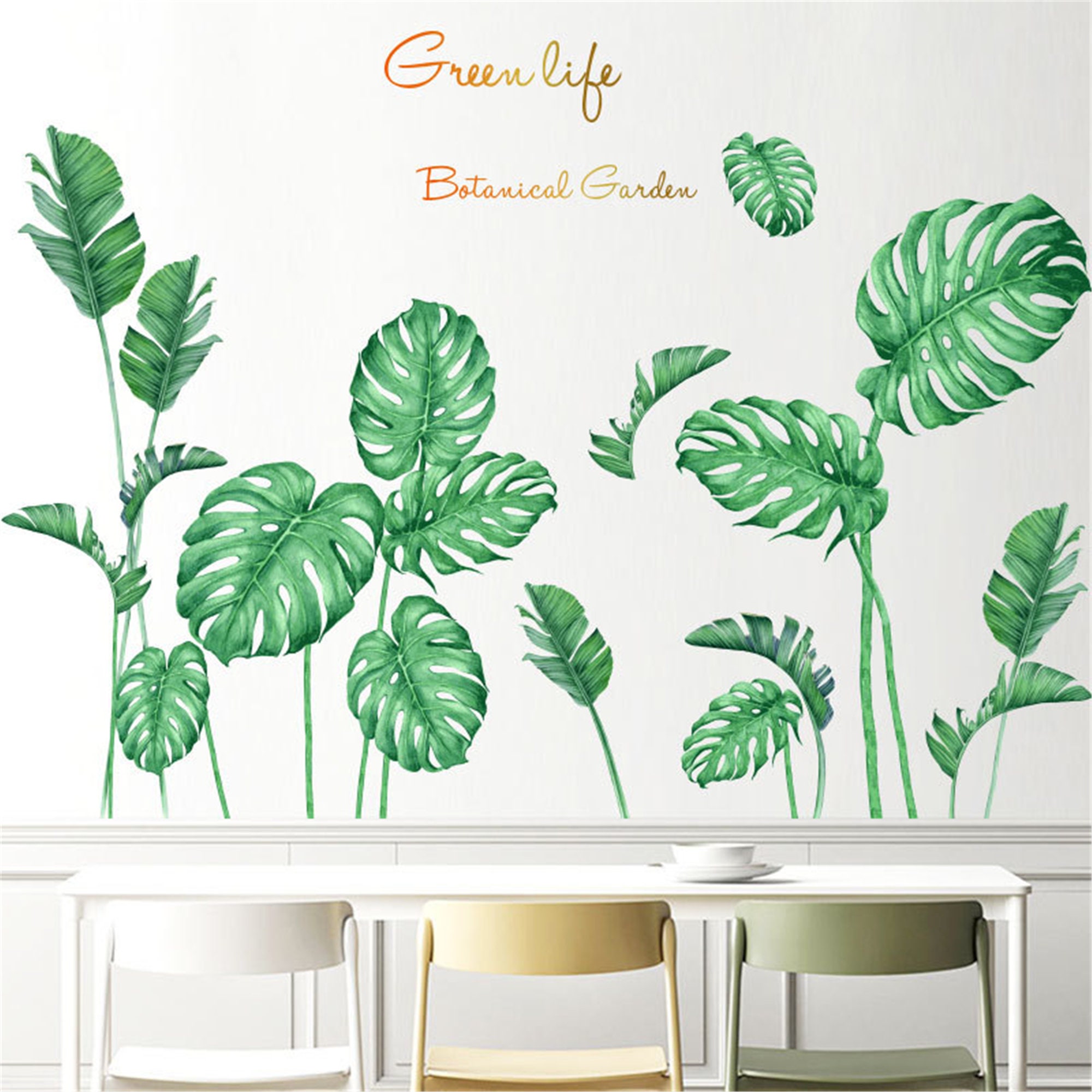 Green Plant Leaves Wall Sticker Botanical Wall Art Sticker Etsy